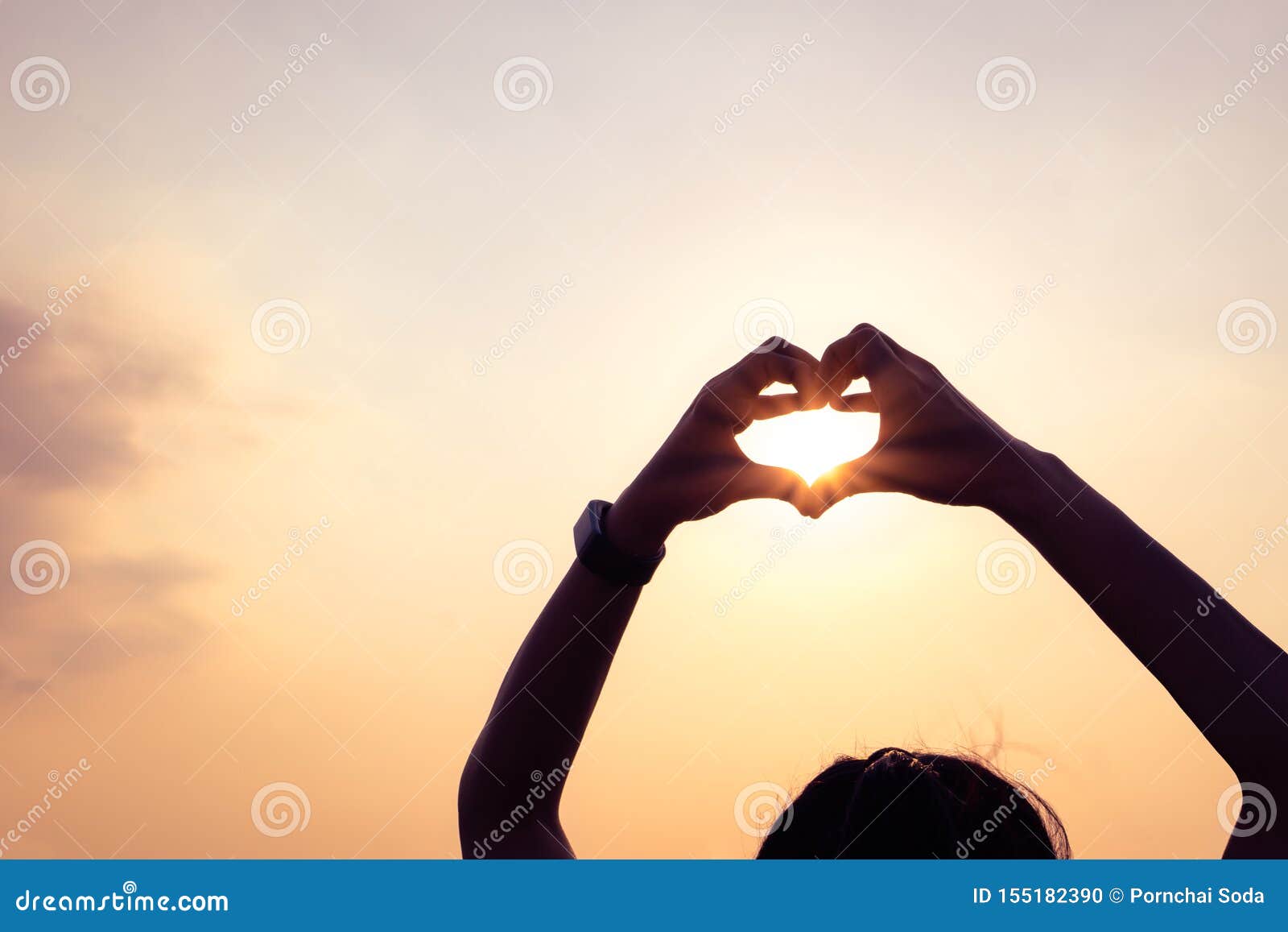 Hands Forming a Heart Shape with Sunset Silhouette Stock Photo - Image ...