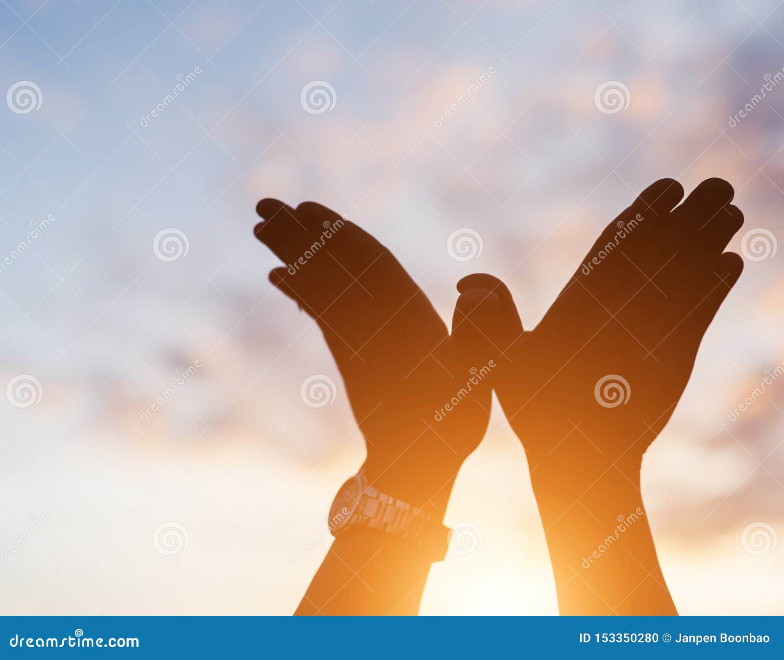 Hands Forming a Shape with Sunset Silhouette Stock Photo - Image of ...