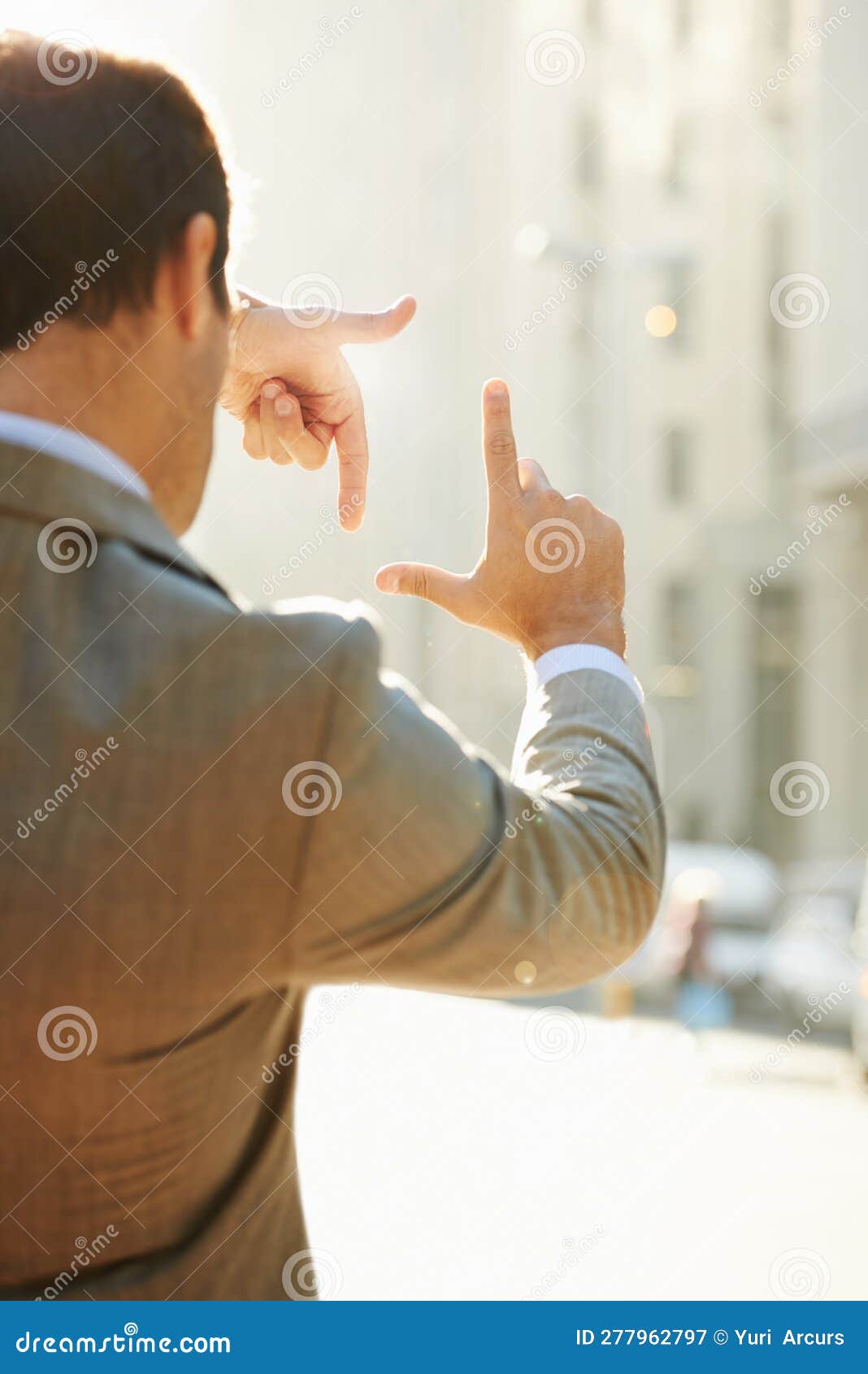 Hands, Frame and Focus with Man in City for Vision, Building and ...