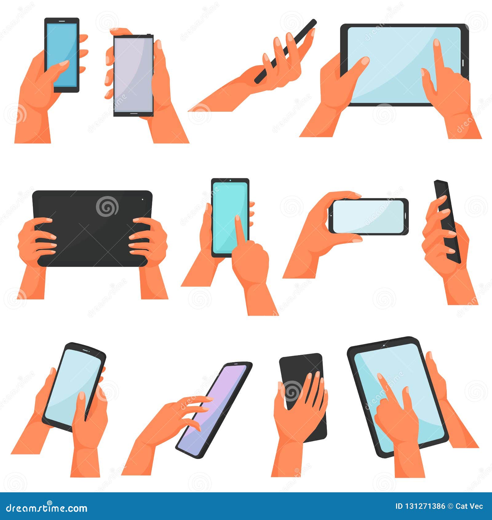 Hands With Gadgets Vector Hand Holding Mobile Phone Or Tablet