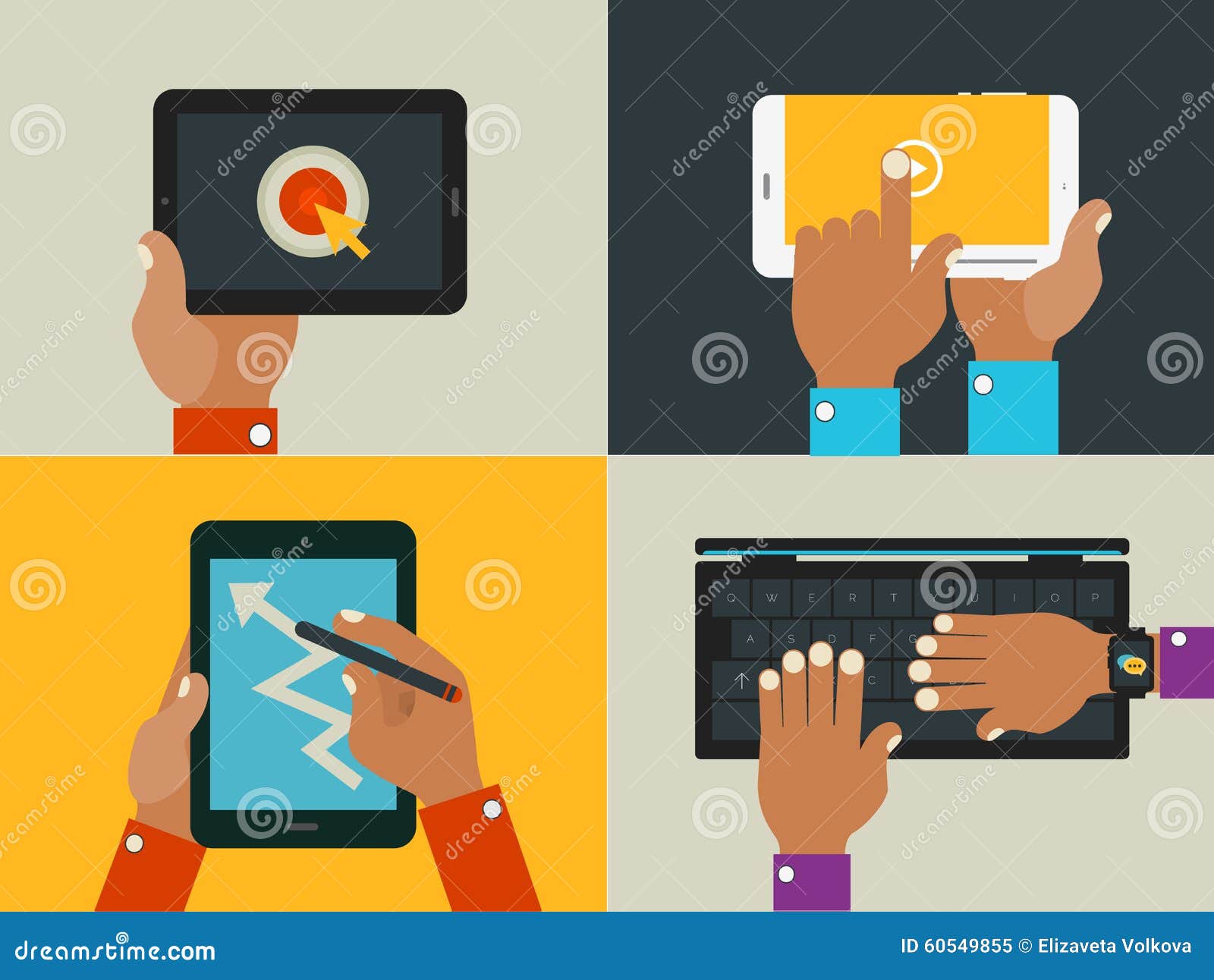 Hands and Gadgets Vector Illustrations Stock Vector - Illustration of ...