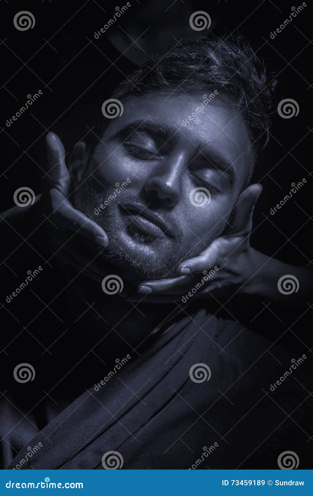 Hands Gentle Touching Man S Head Stock Image - Image of closed ...