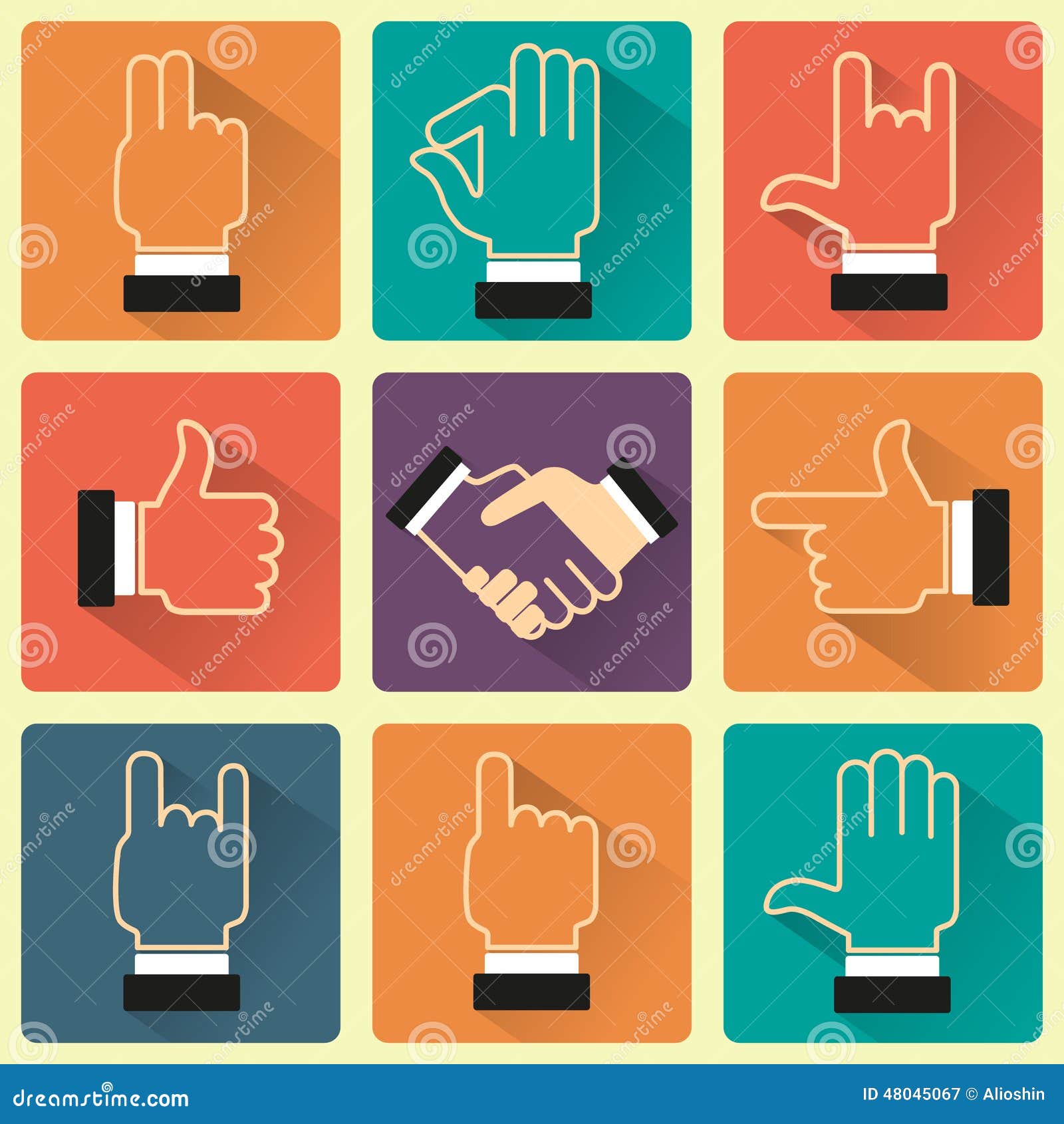 Hands and Gestures. Icons. Flat Style Stock Vector - Illustration of ...
