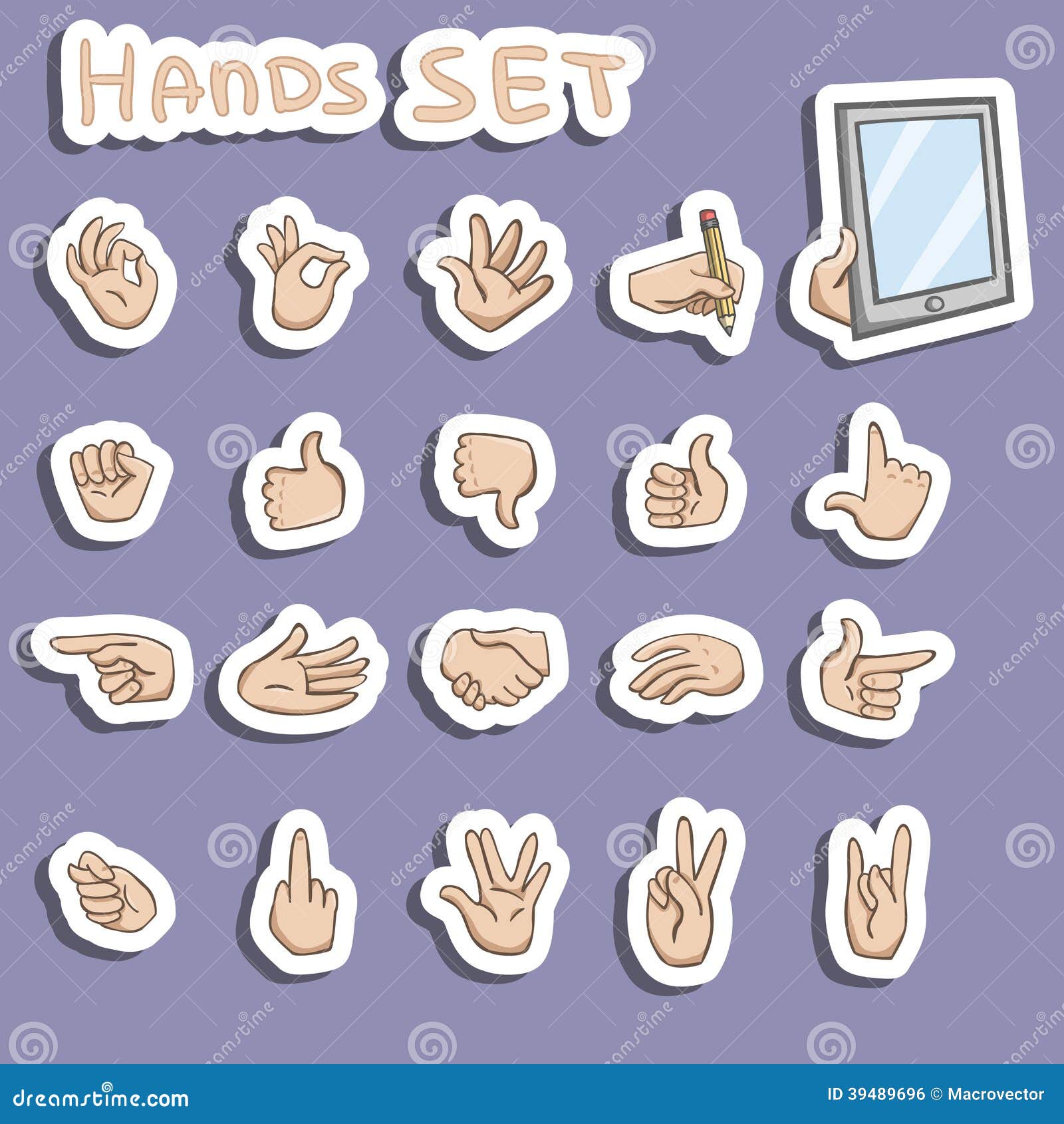 Hands Gestures Stickers Set Stock Vector - Illustration of body ...