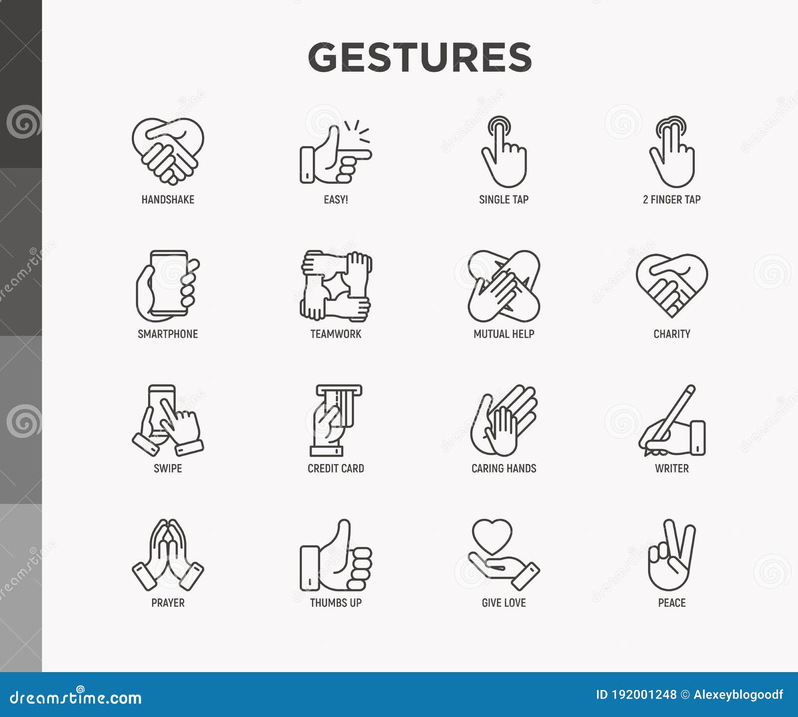 Hands Gestures Thin Line Icons Set: Handshake, Easy Sign, Single Tap, 2 ... Hands Gestures Thin Line Icons Set: Handshake, Easy Sign, Single Tap, 2 ...