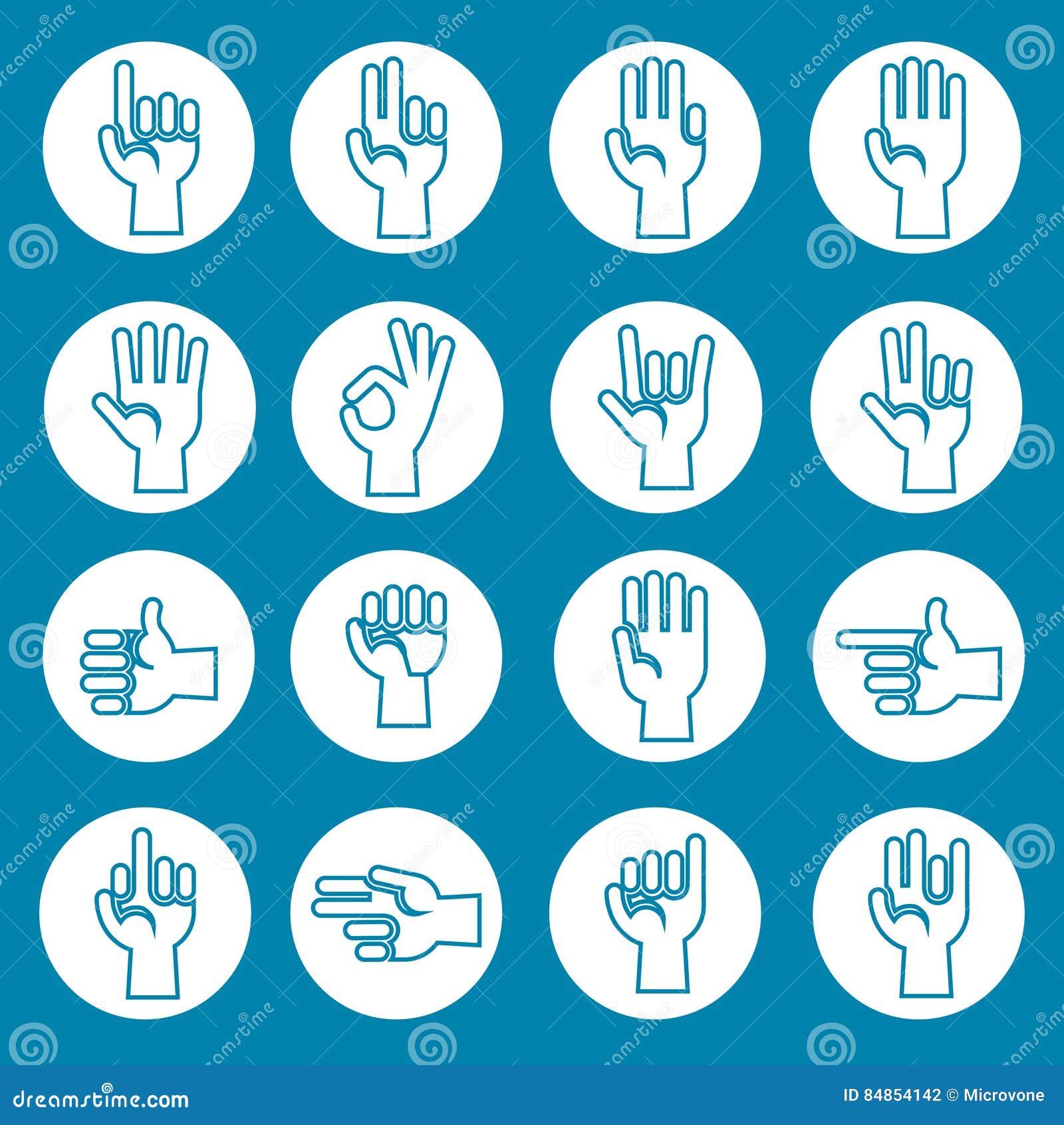 Hands Gestures Vector Icons Set Blue Stock Vector - Illustration of ...
