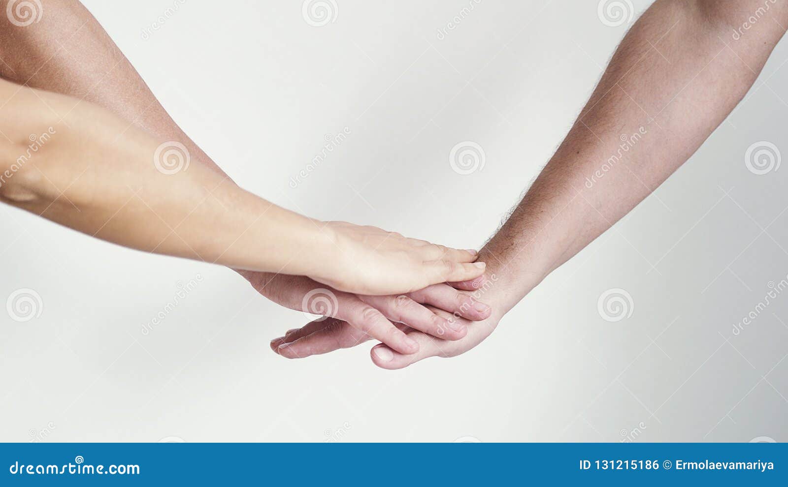 Three Hands Getting Together on a White Background. Stock Photo - Image ...