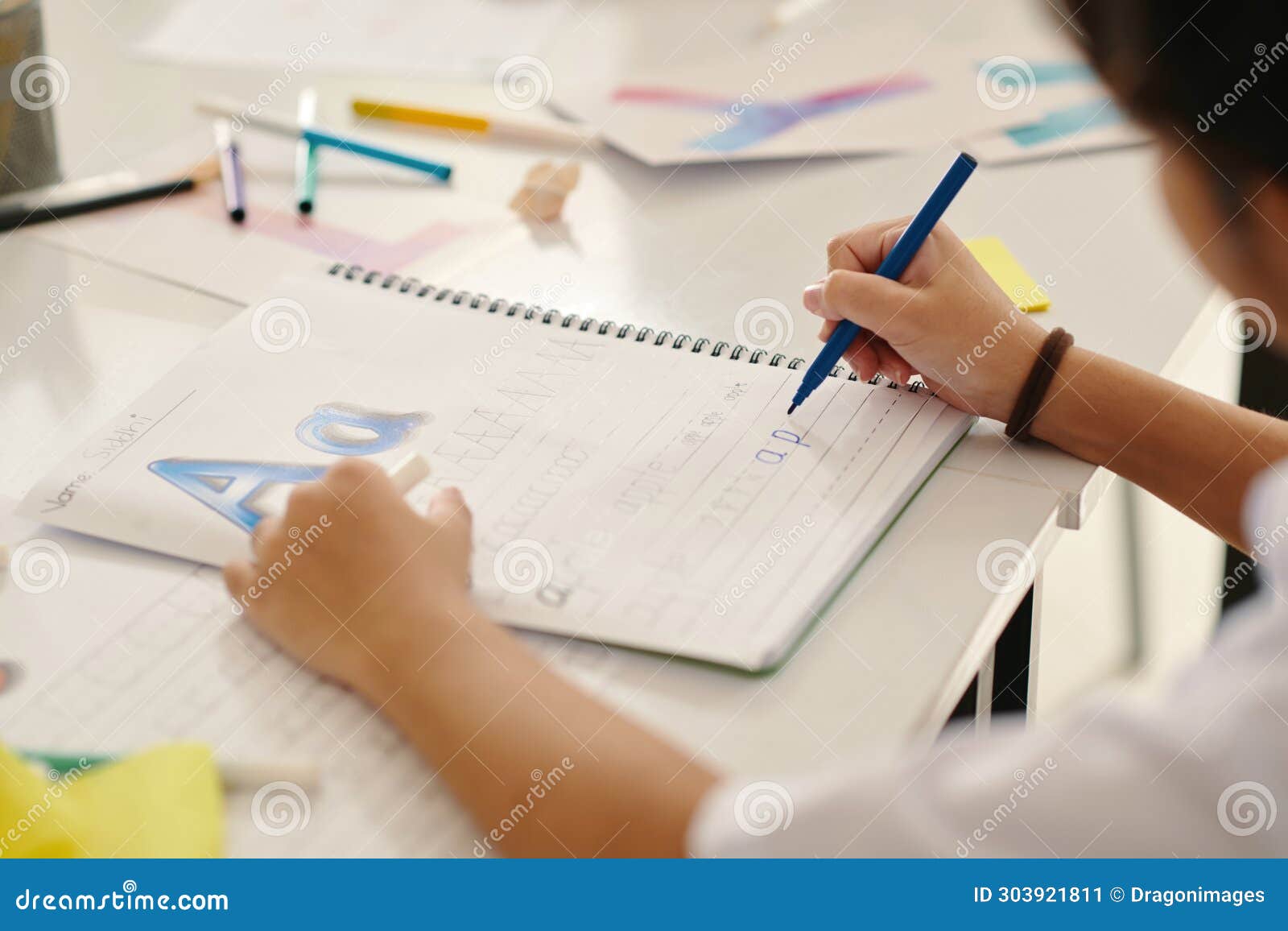 Hands of Girl Practicing Handwriting Stock Image - Image of grade ...