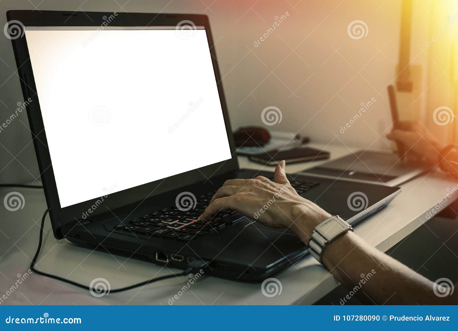 Girl Working with Computer Laptop Stock Photo - Image of sunset, woman ...