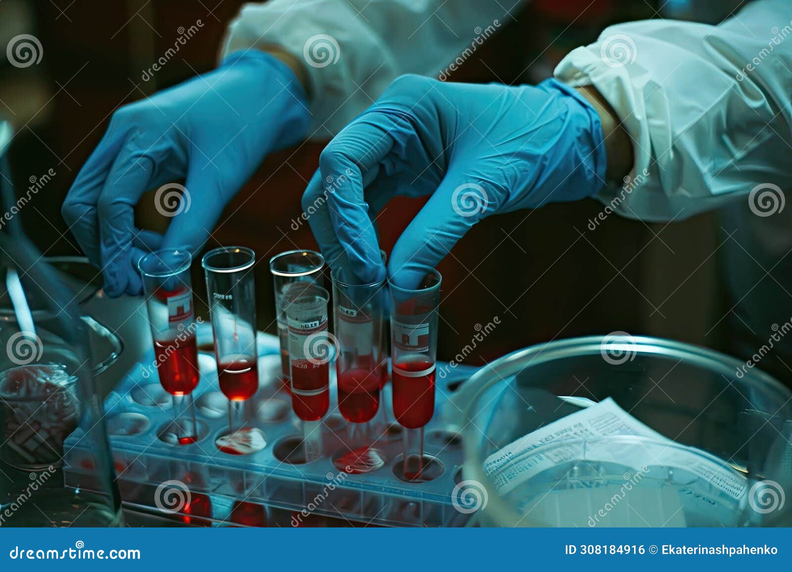 Hands in Gloves Doing a Blood Test in the Laboratory Stock Photo ...