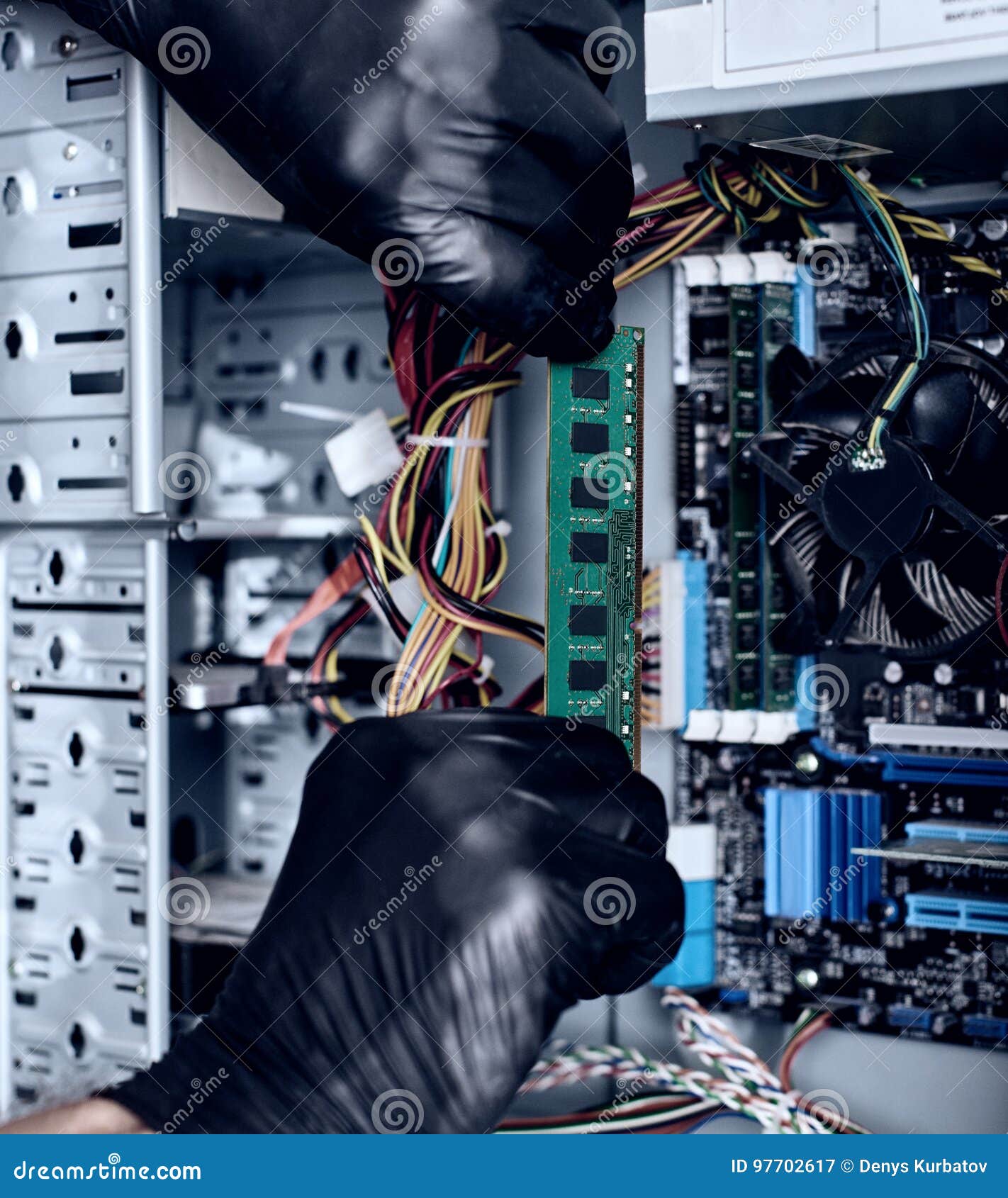 Hands in gloves with RAM stock image. Image of hardware - 97702617