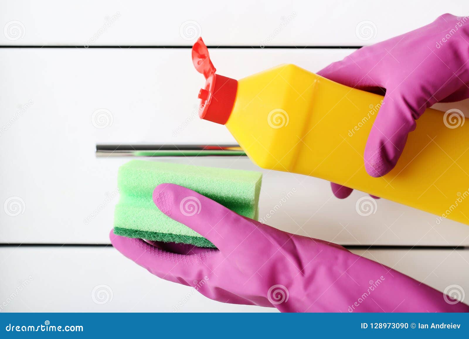 Sponge and Bottle of Detergent Stock Photo - Image of color, bathroom ...