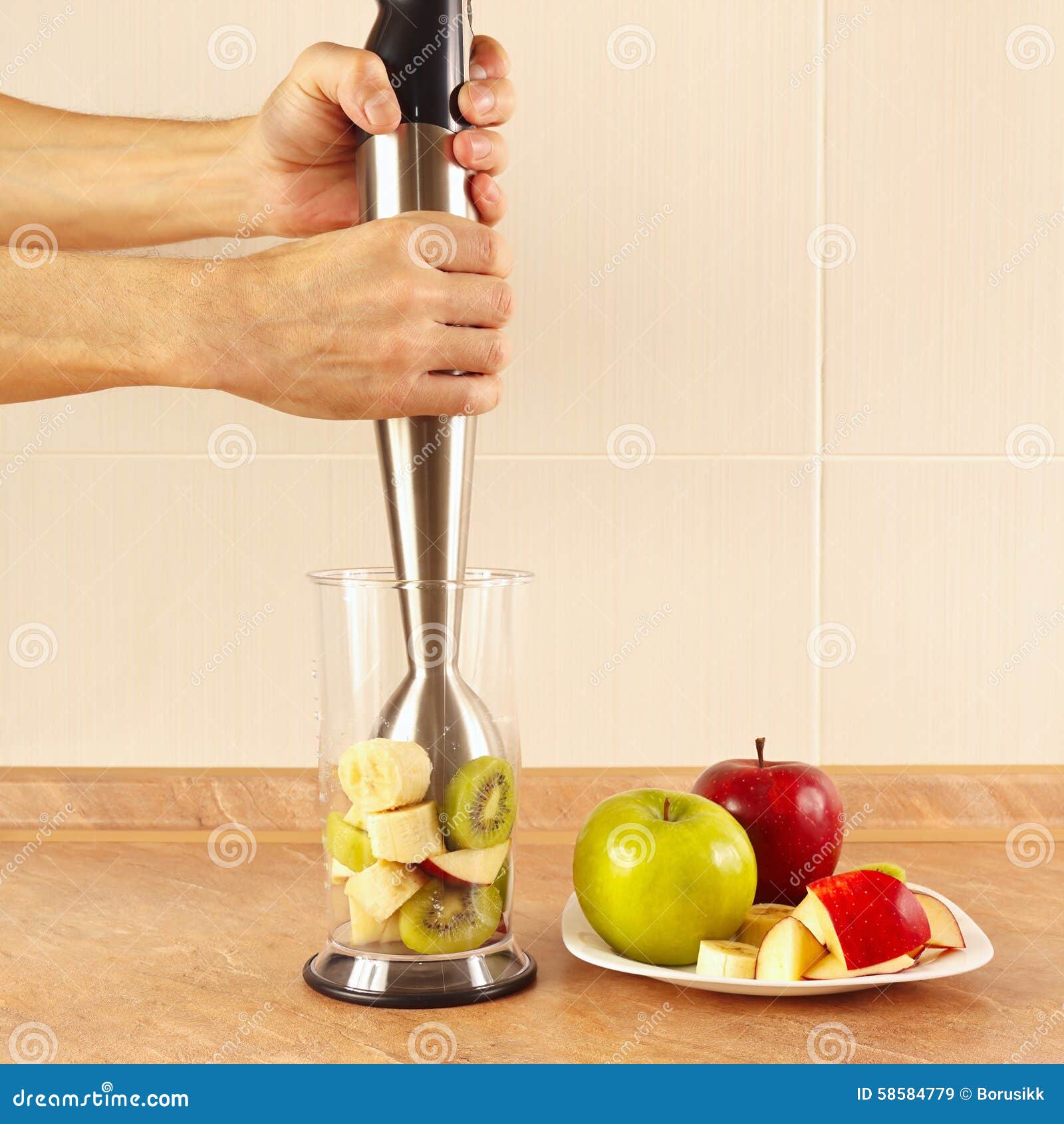 Hands are Going To Mix Fruit Cocktail in Blender Stock Image - Image of ...