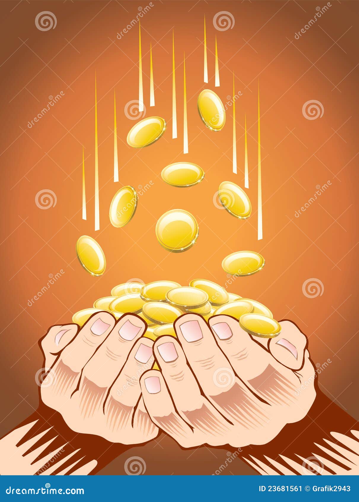 Hands with gold coins stock vector. Illustration of business - 23681561