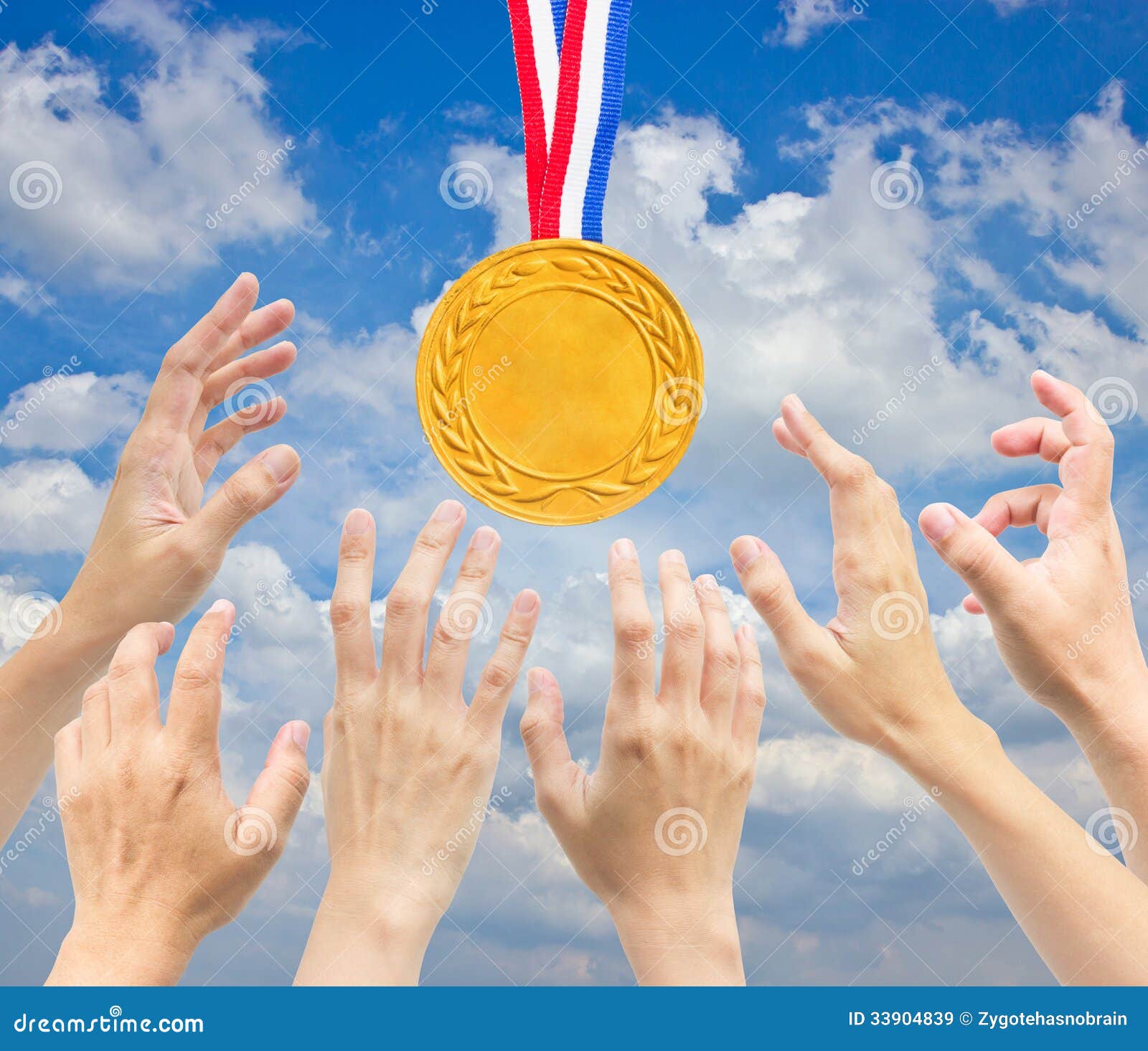 Hands with golden medal. stock image. Image of blue, performance - 33904839