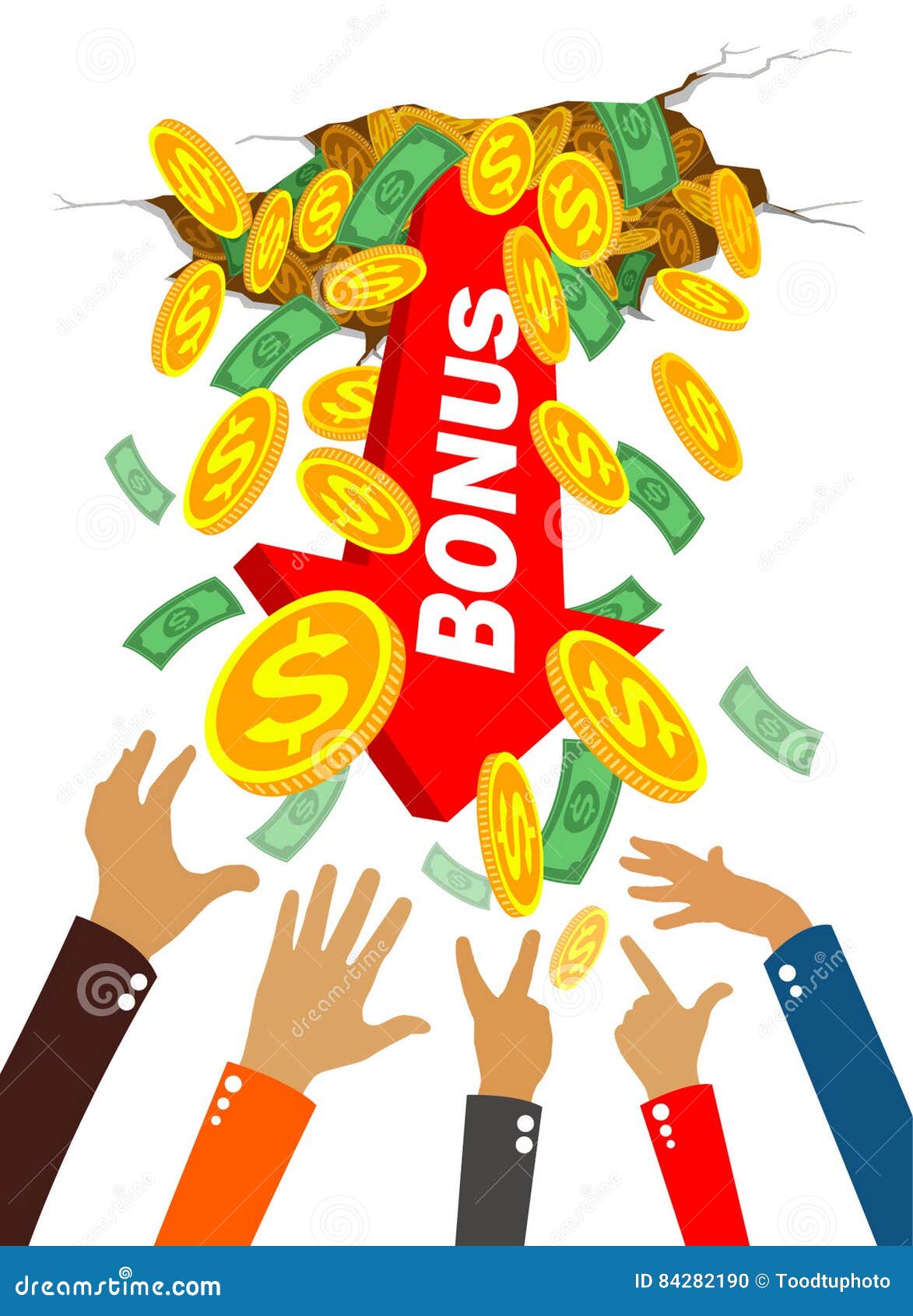 Hands grab money and coins stock vector. Illustration of office - 84282190