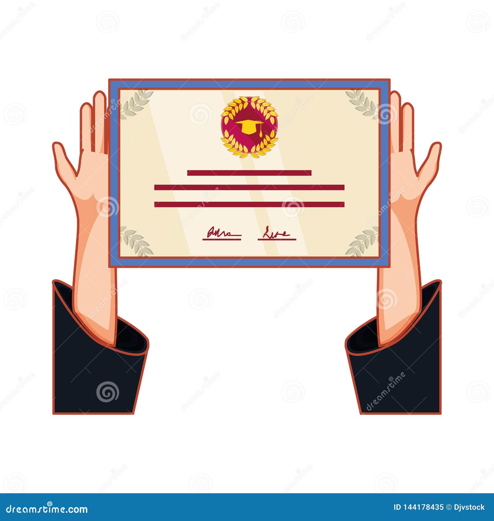 Hands with Graduation Certificate Stock Illustration - Illustration of ...