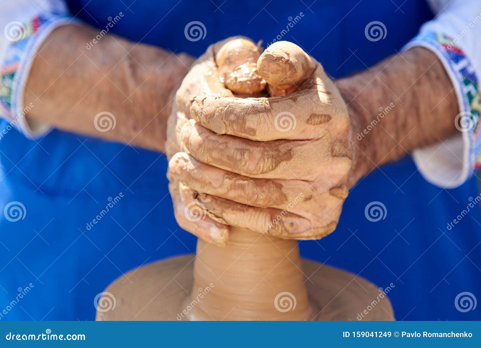 Hands of the Grandfather Who Makes a Clay Pot on the Machine Stock ...