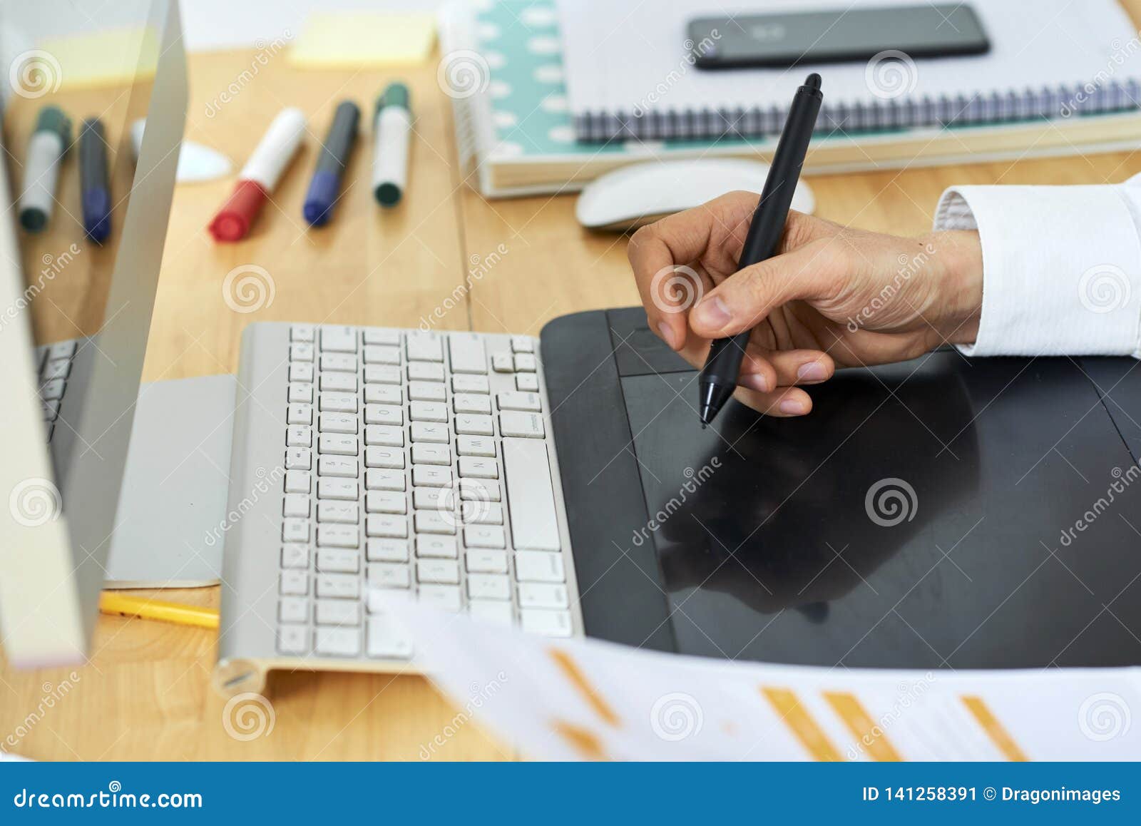 Graphic Designer Working on Tablet Stock Image - Image of designer ...