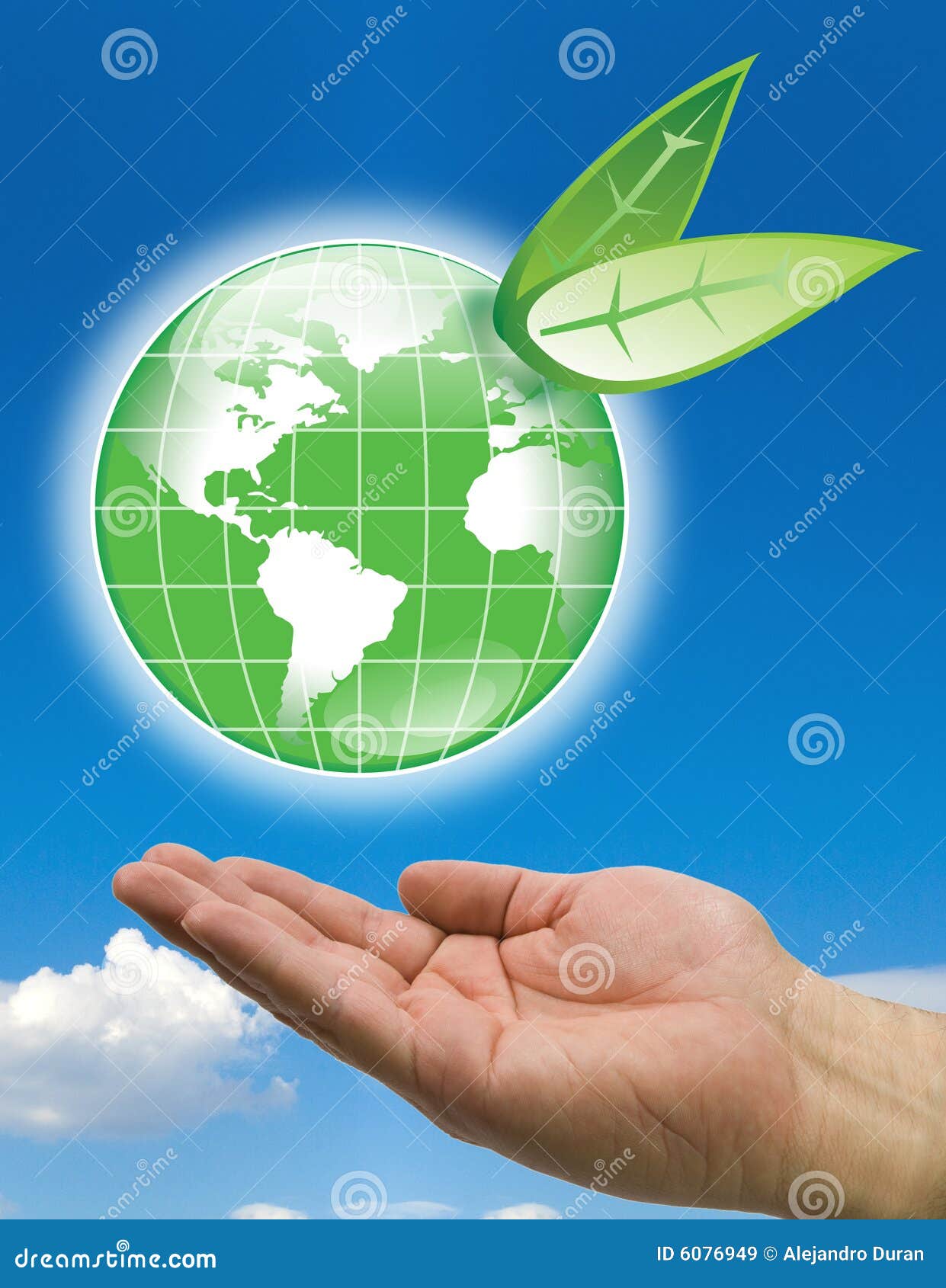 Hands green world clouds stock illustration. Illustration of earth ...
