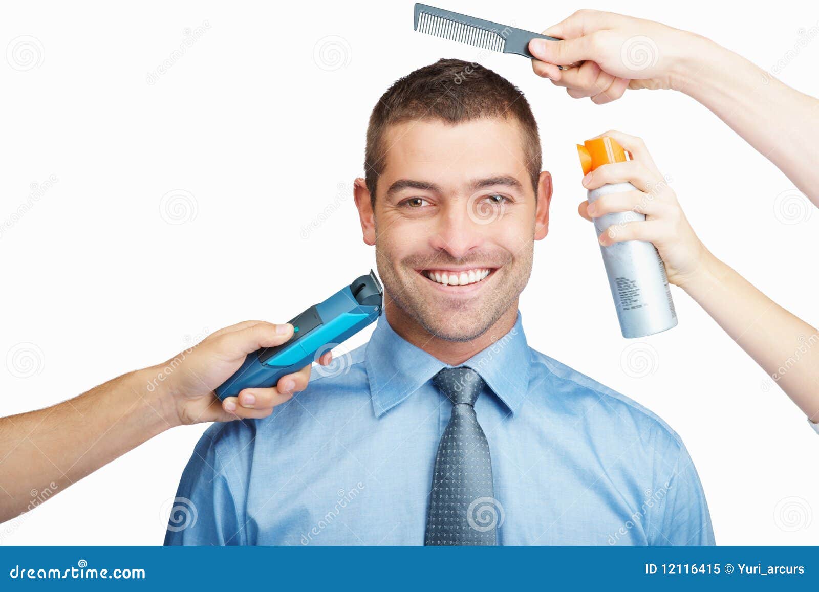 Hands Grooming a Business Man Over White Stock Image - Image of human ...