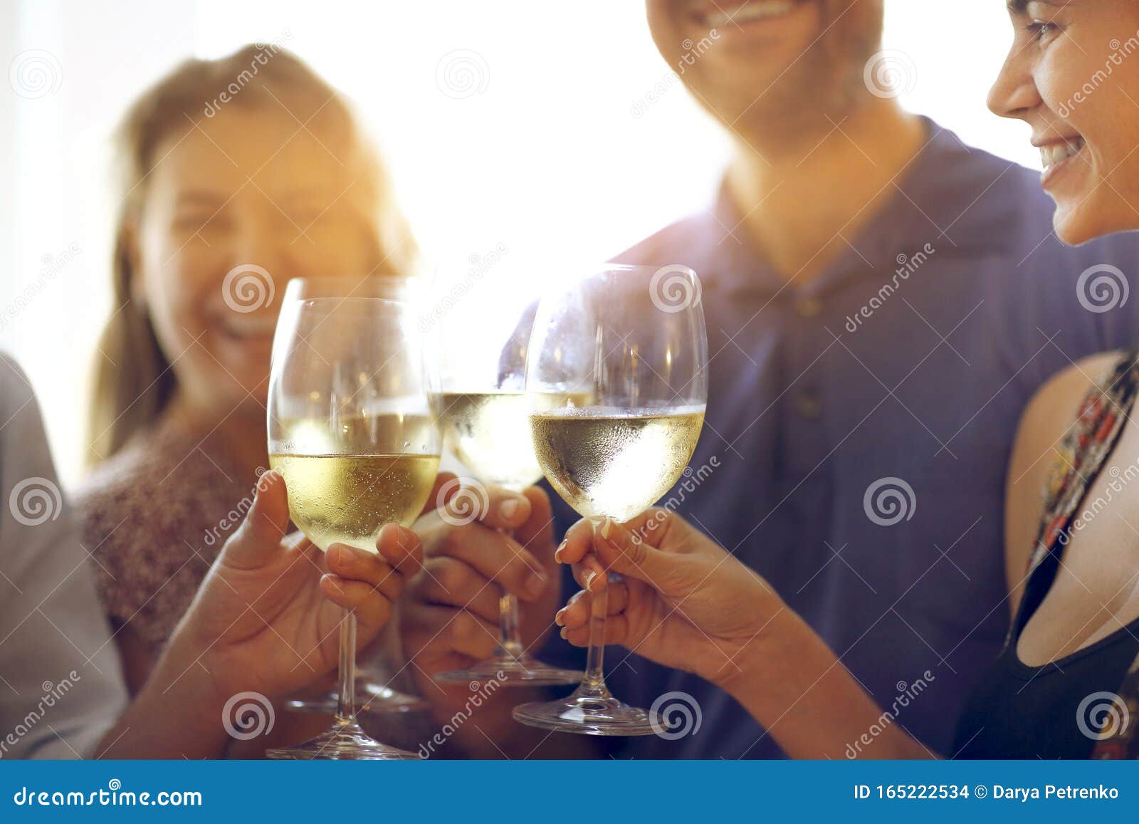 Hands of a Group of People Cheering with White Wine Stock Photo - Image ...