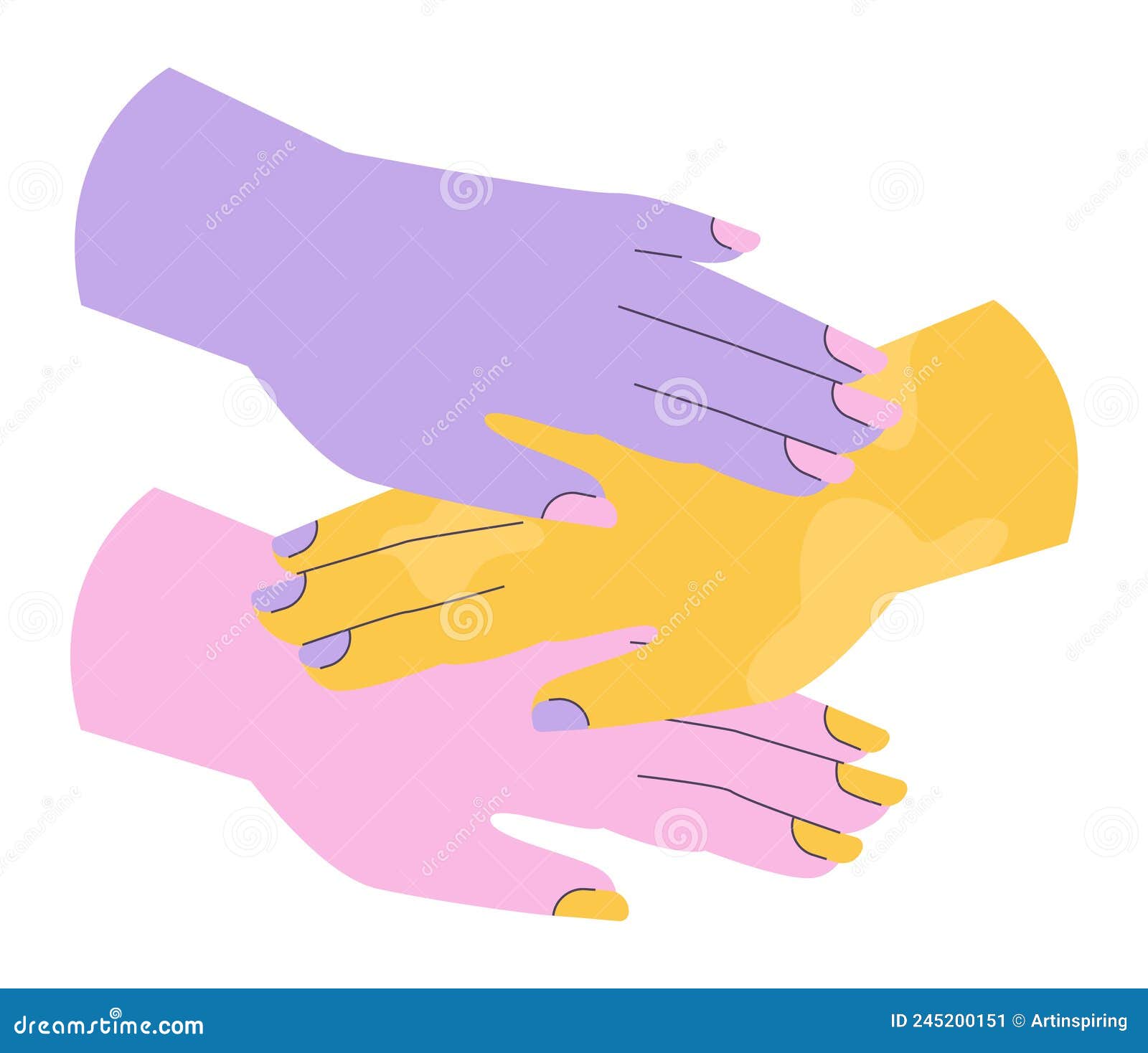 Hands of Group of People Putting Together. Characters Supporting Stock ...
