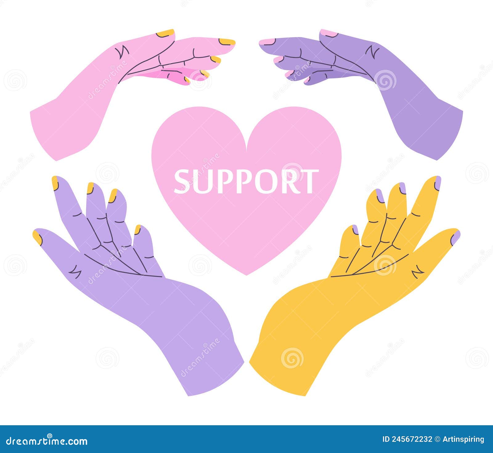 Hands of Group of People Putting Together. Characters Supporting Stock ...