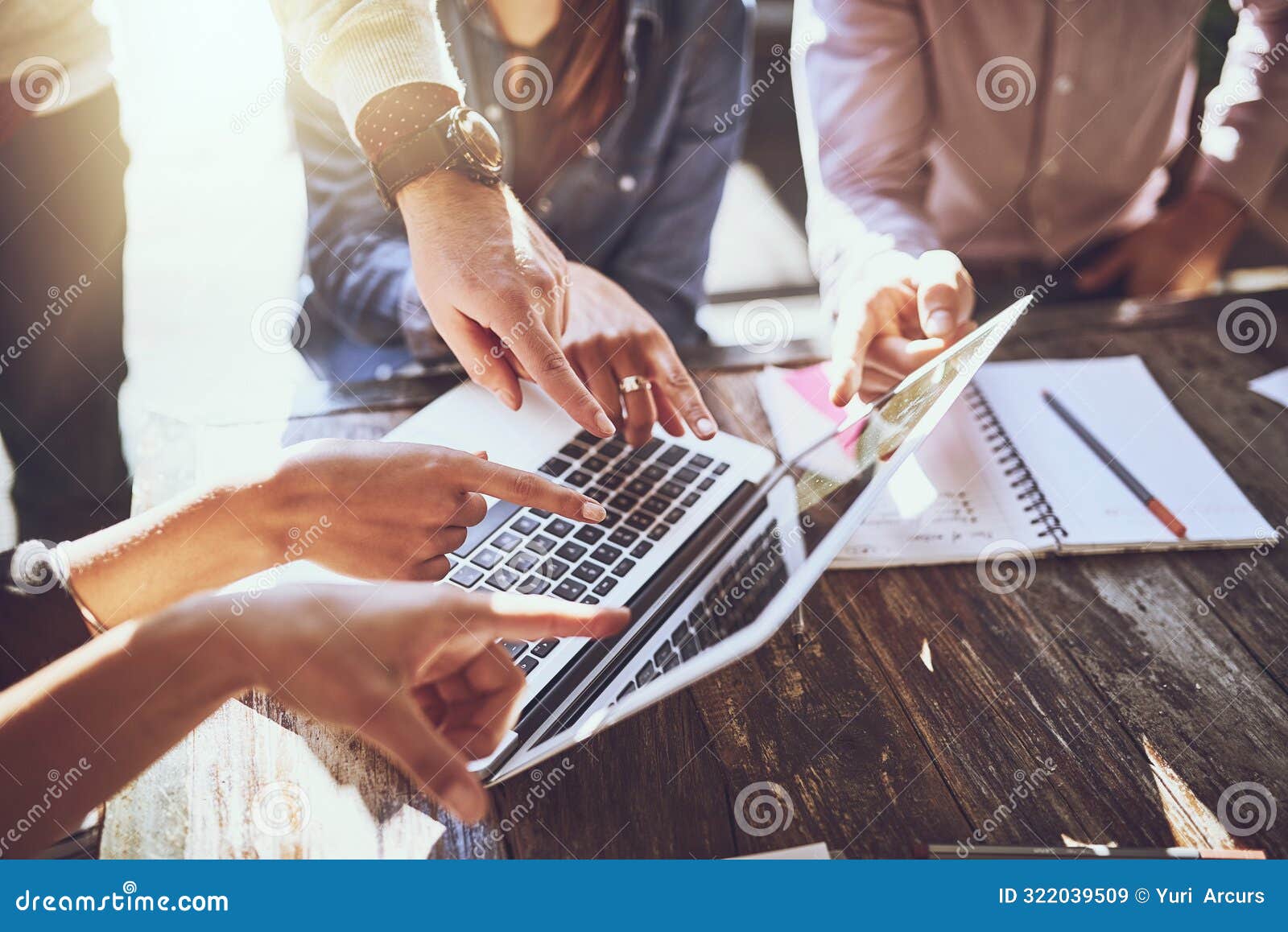 Hands, Group and Point at Laptop, Graphs and Review for Performance in ...