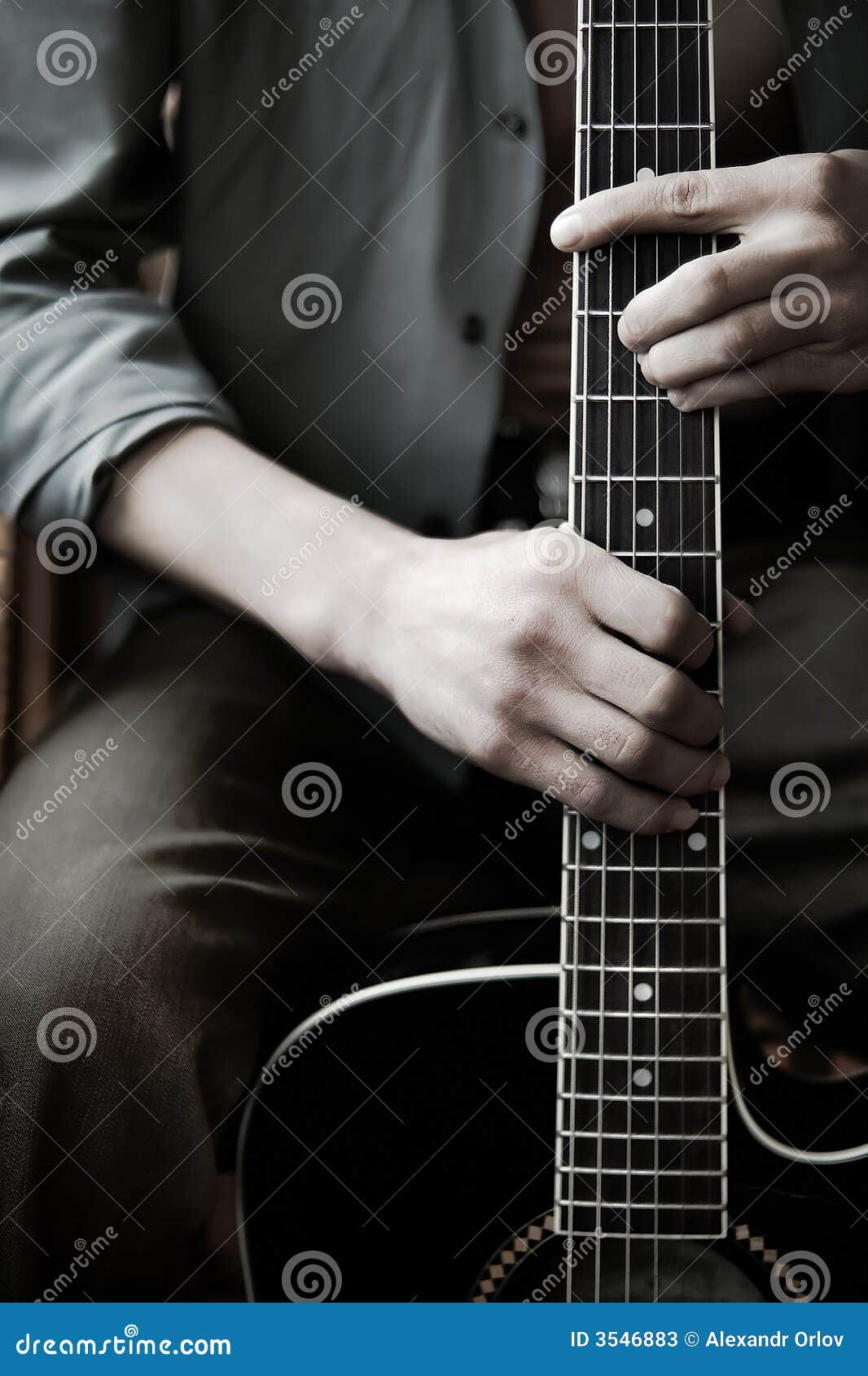 Hands on guitar stock image. Image of pressing, player - 3546883