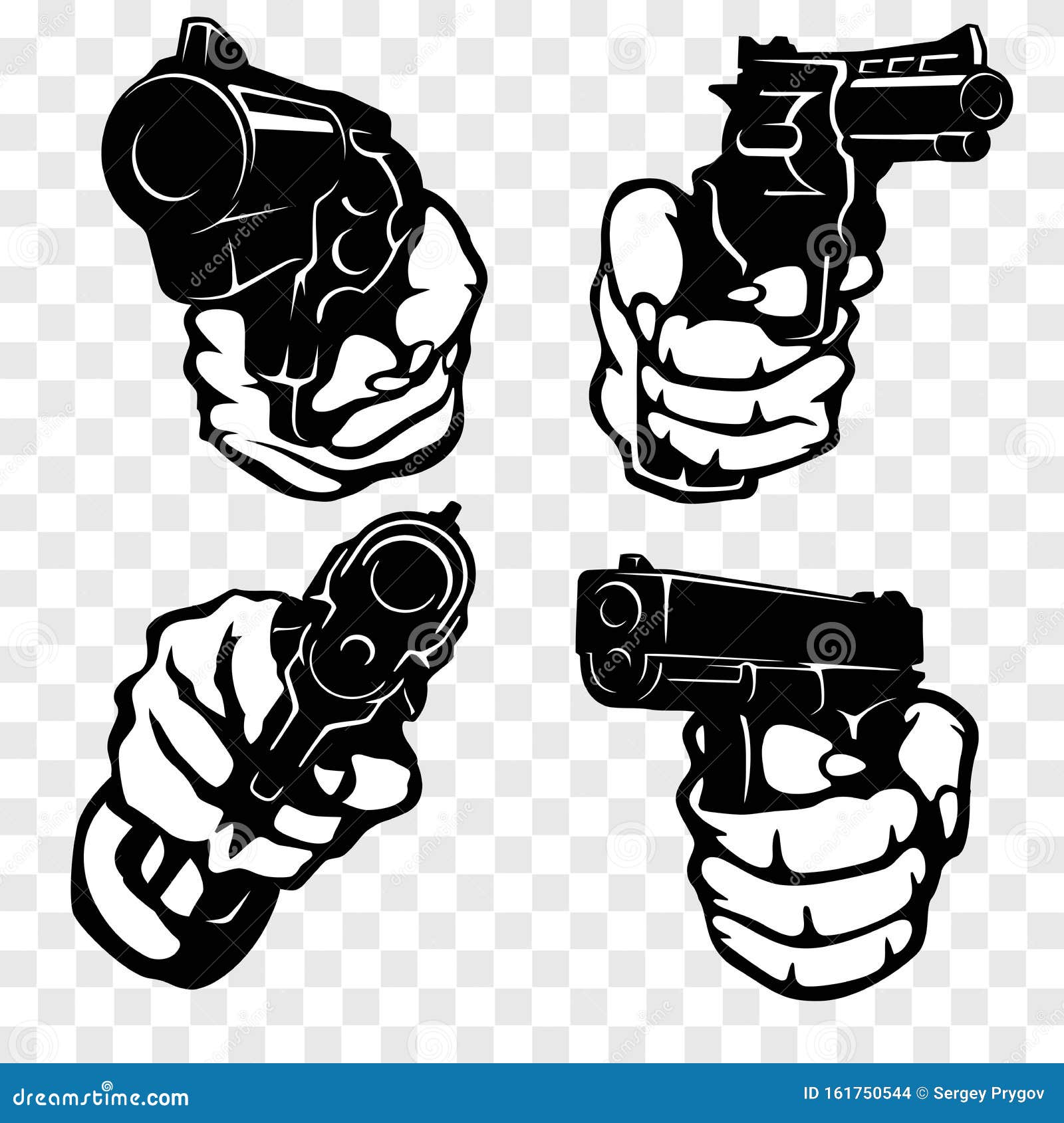 Hands with Guns - Vector Set. Isolated Stock Vector - Illustration of ...