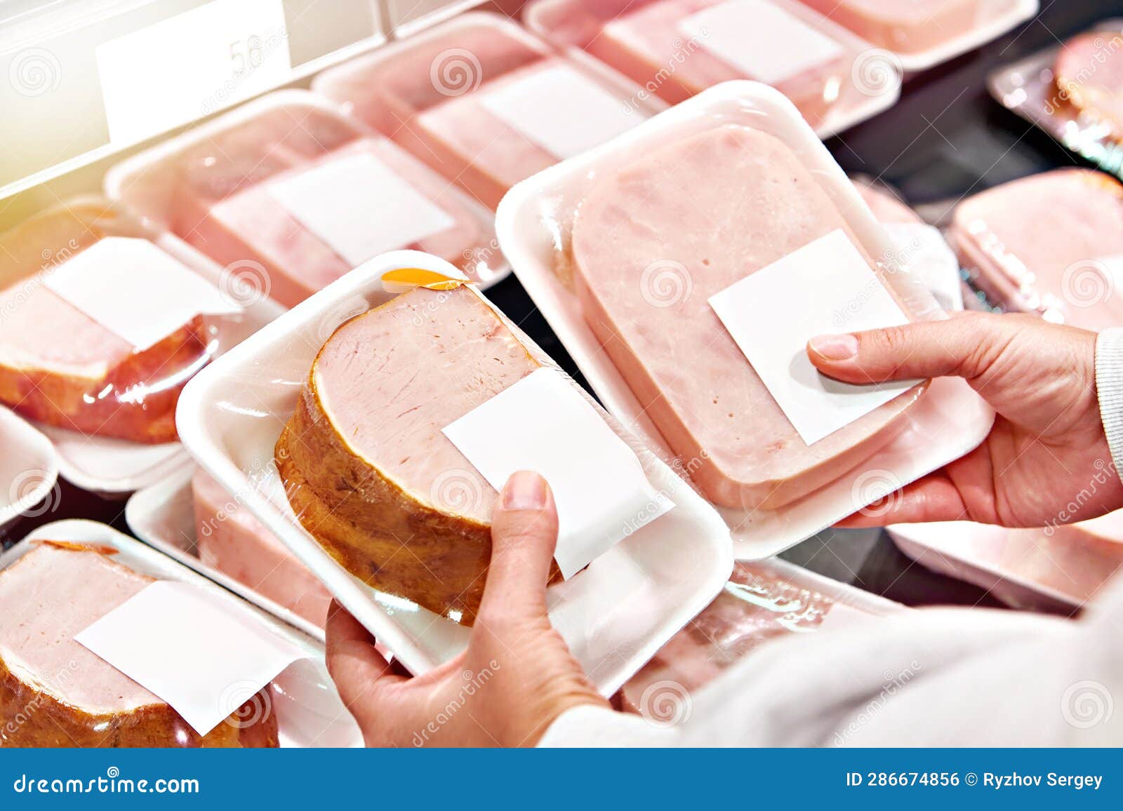 Hands with ham stock photo. Image of hand, industry - 286674856