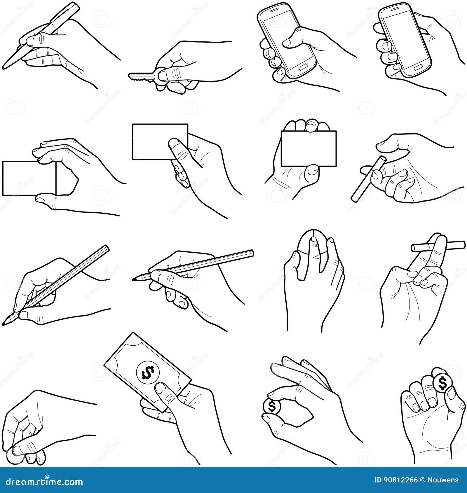 Hand with Object Vector Line Illustration Stock Vector - Illustration ...