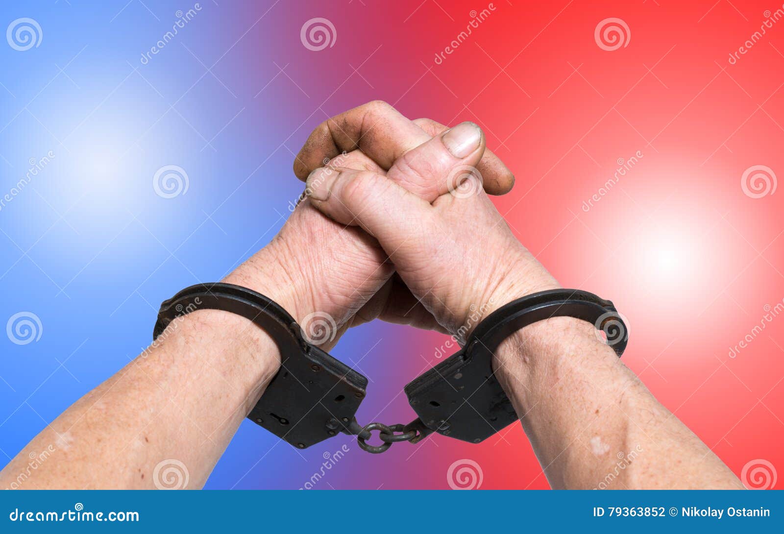 Hands in Handcuffs and Police Lights Stock Photo - Image of rusty ...