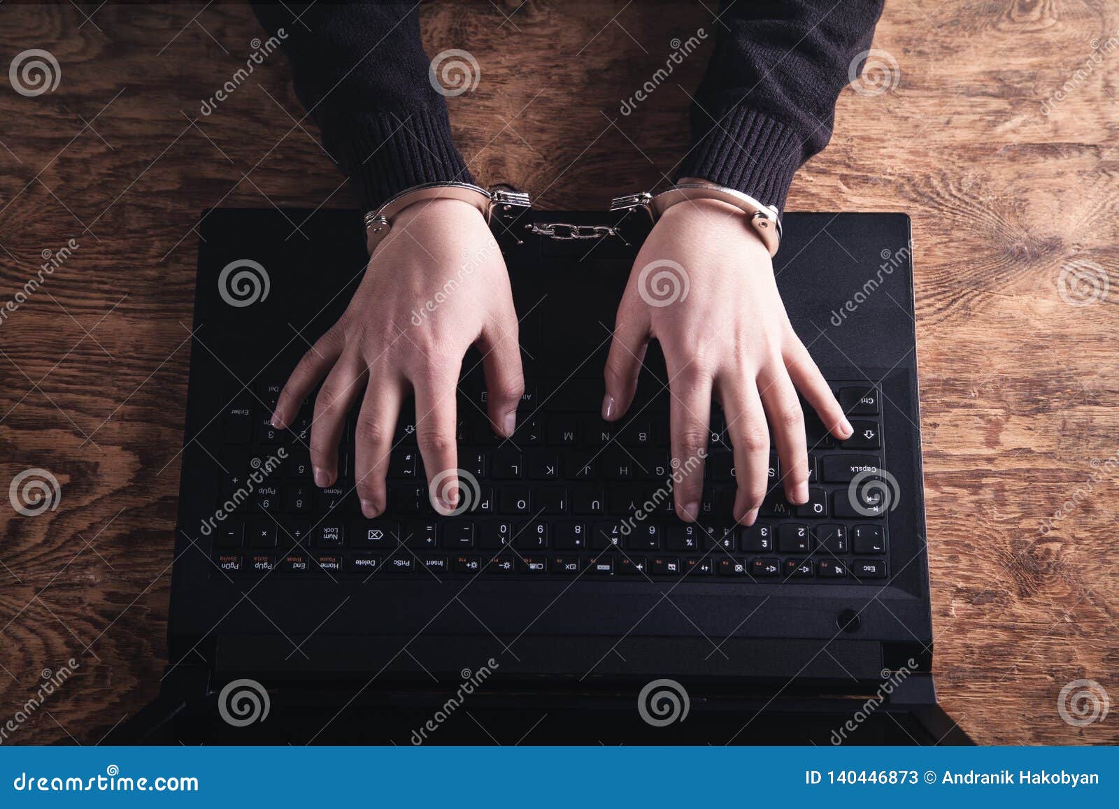 Hands in Handcuffs Typing on Keyboard. Cyber Crime Concept Stock Image ...