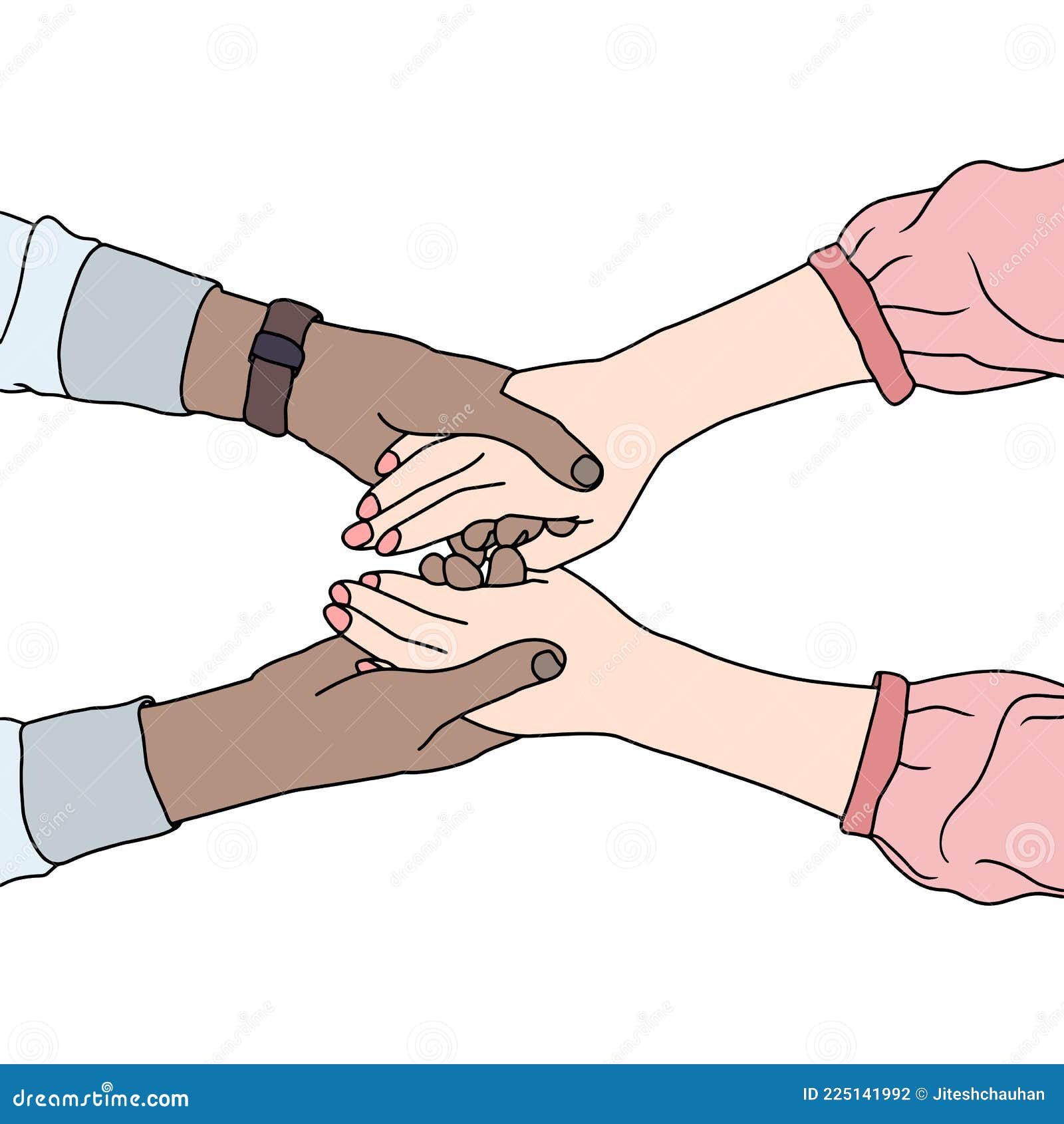 Hands in Hands Cute Pose Illustrated on White Background, Vector ...