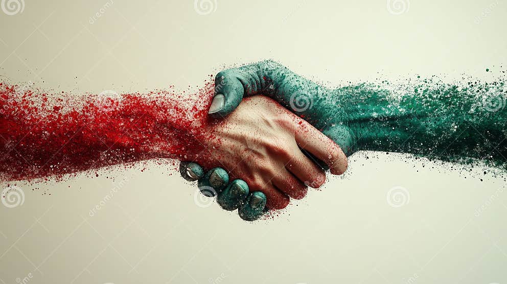 Hands in a Handshake Create Explosion of Red and Green Hues ...