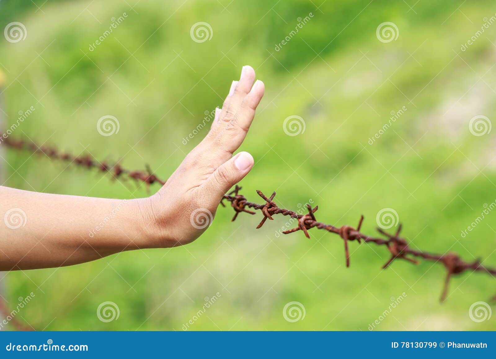 Hands Hanging on Old Metal Rusty Barbed Wire Stock Image - Image of ...