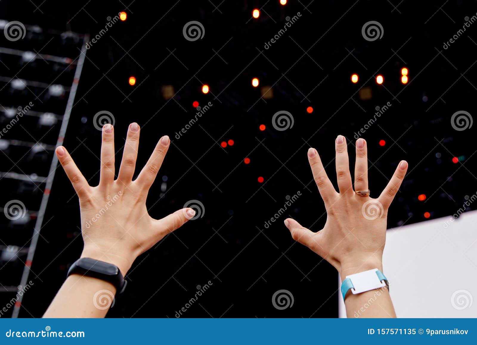 Hands of Happy People. Crowd Having Fun in Front of the Stage Stock ...