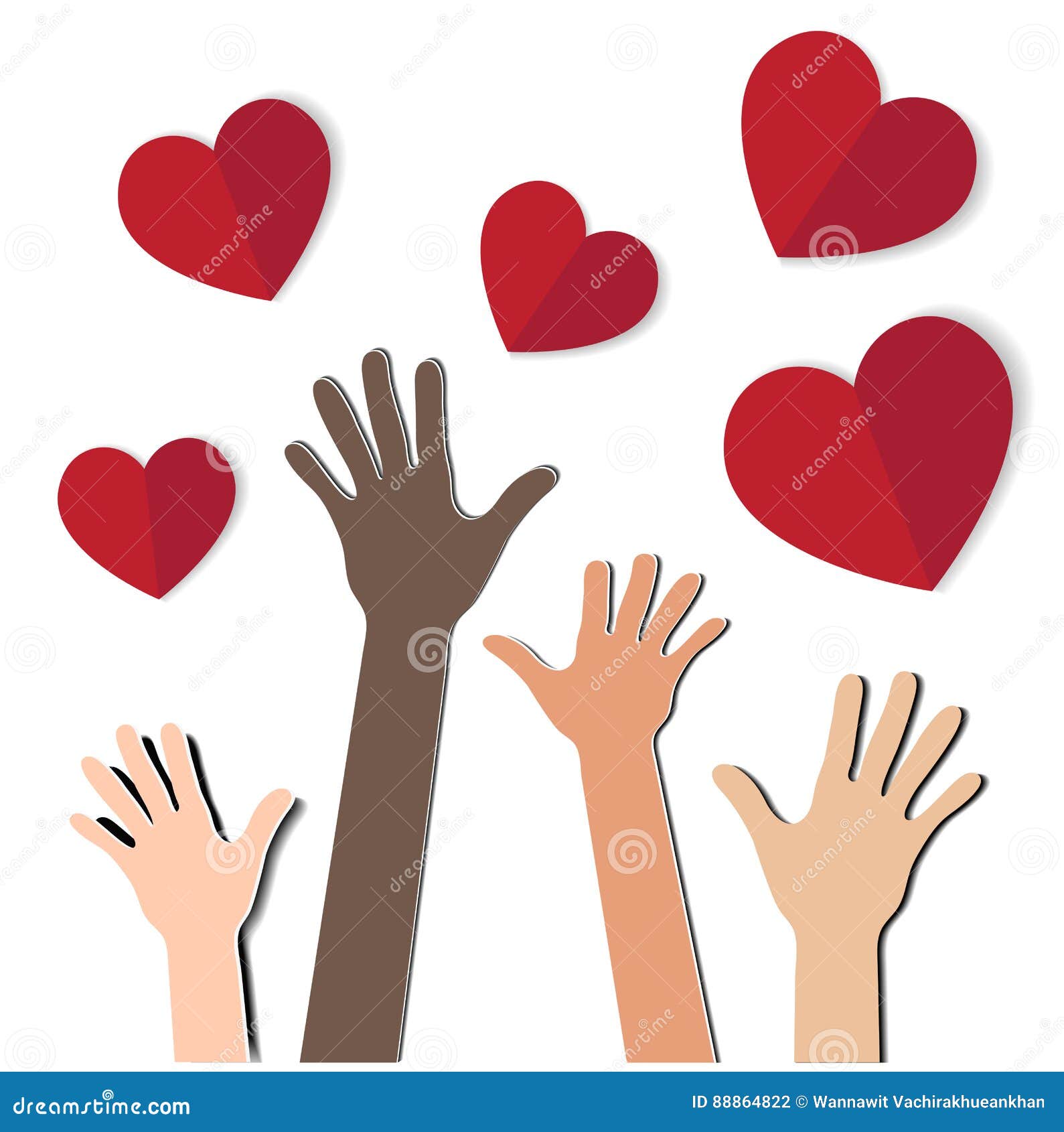 Hands with hearts stock vector. Illustration of brown - 88864822