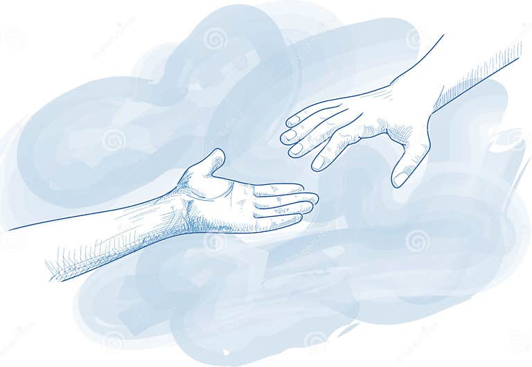Hands for Help in Blue Tones Stock Illustration - Illustration of ...