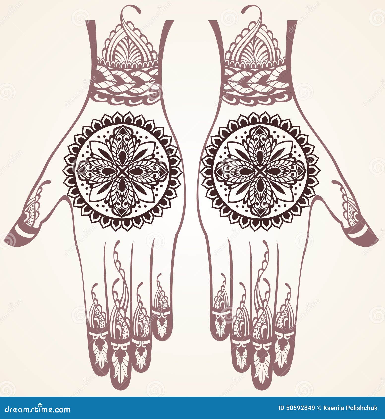 Hands With Henna Tattoos Stock Vector - Image: 50592849