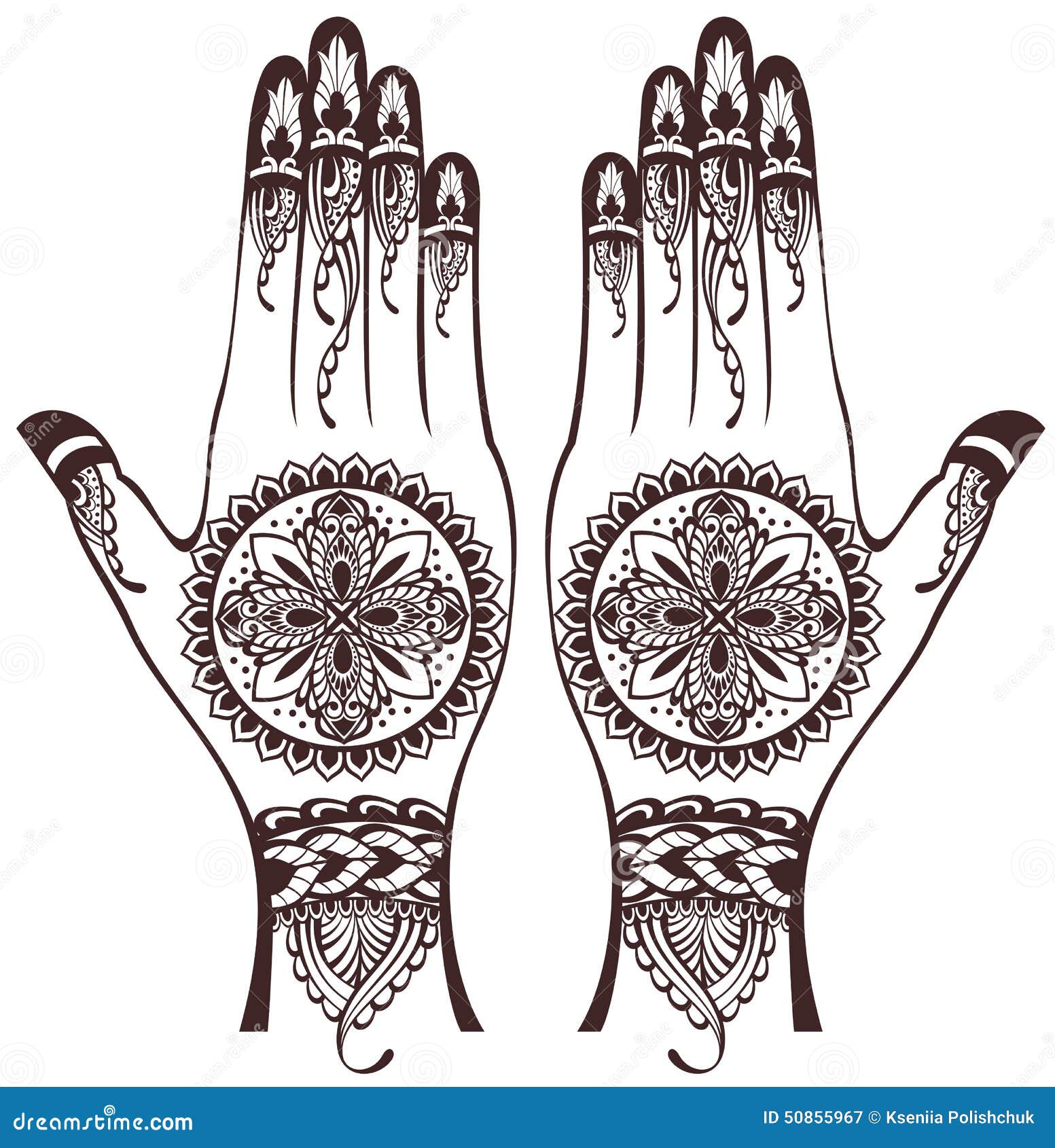 Hands with henna tattoos stock vector. Illustration of hands - 50855967