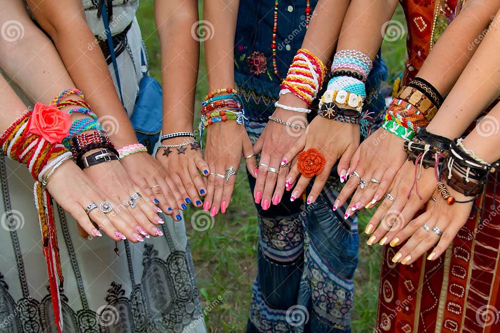 Hands of hippie stock photo. Image of colors, bracelet - 21081324