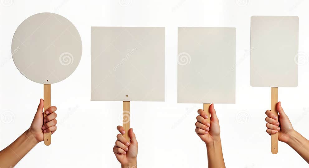 Hands Hold Blank Protest Signs. Empty Signs Ready for Text. Protests ...