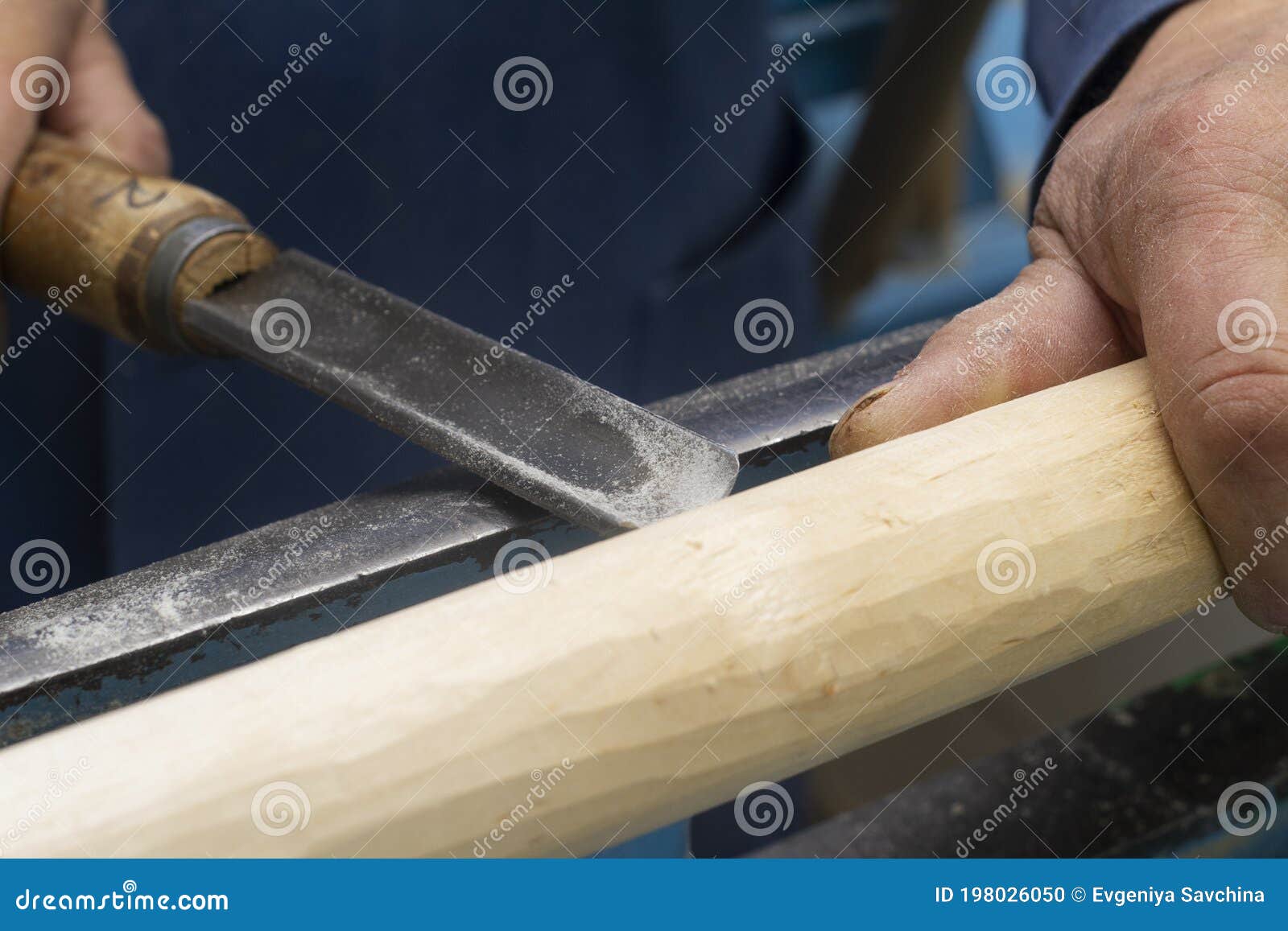 Hands Hold a Chisel for Processing on the Turning Machine of a Wooden ...