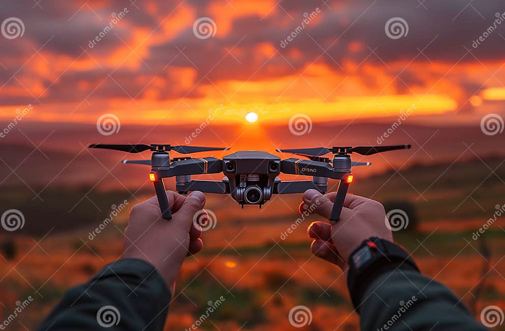 Hands hold a drone stock illustration. Illustration of remote - 315075442