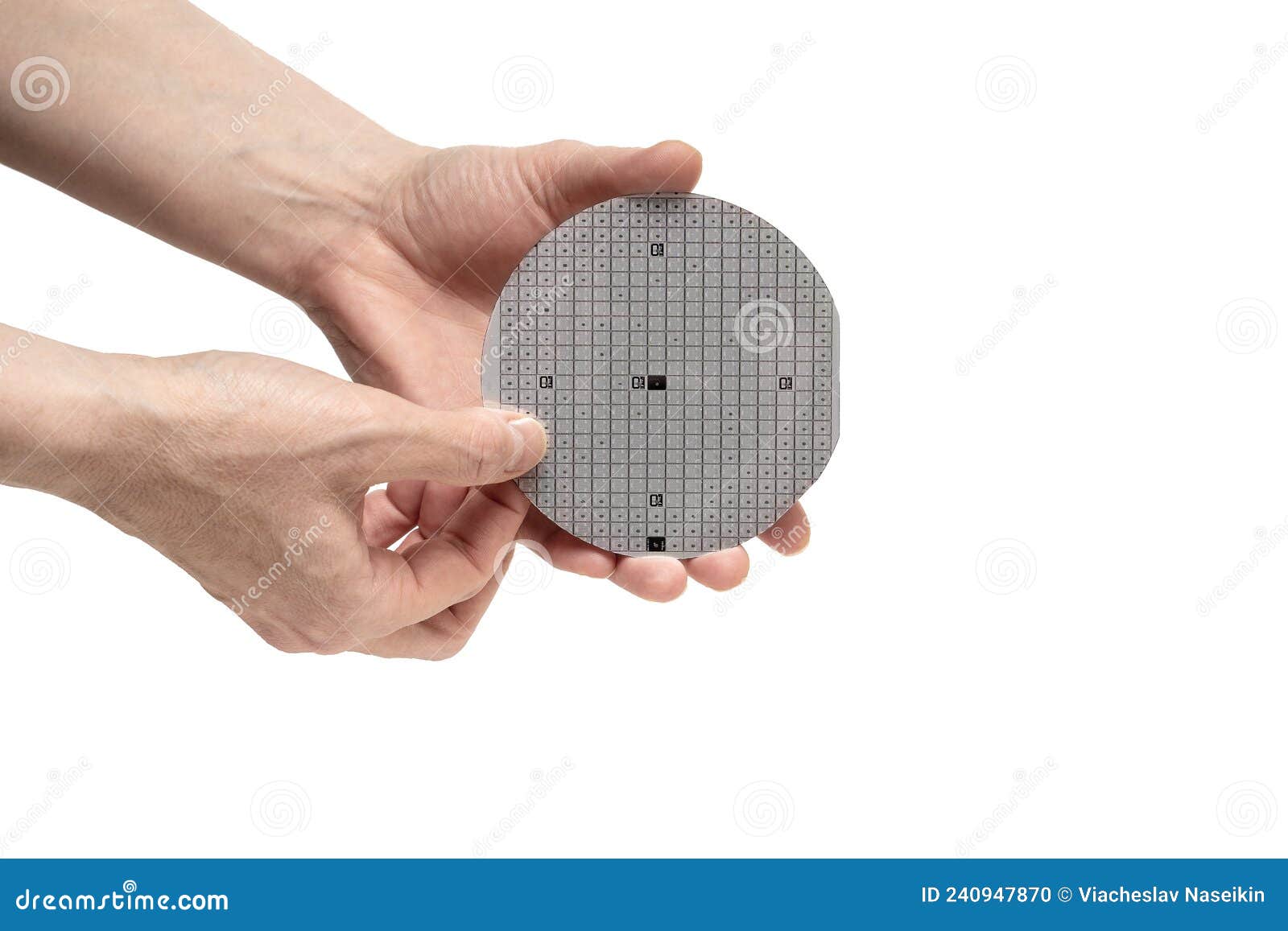 A Hands Hold a Multilayer Semiconductor Silicon Wafer with a ...