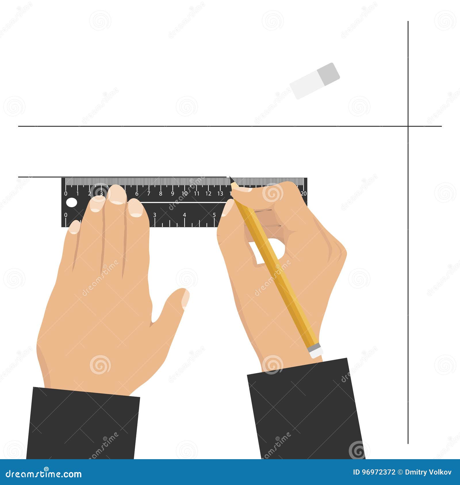 Hands Hold a Ruler and a Pencil, Hands Draw a Pencil and a Ruler Stock ...