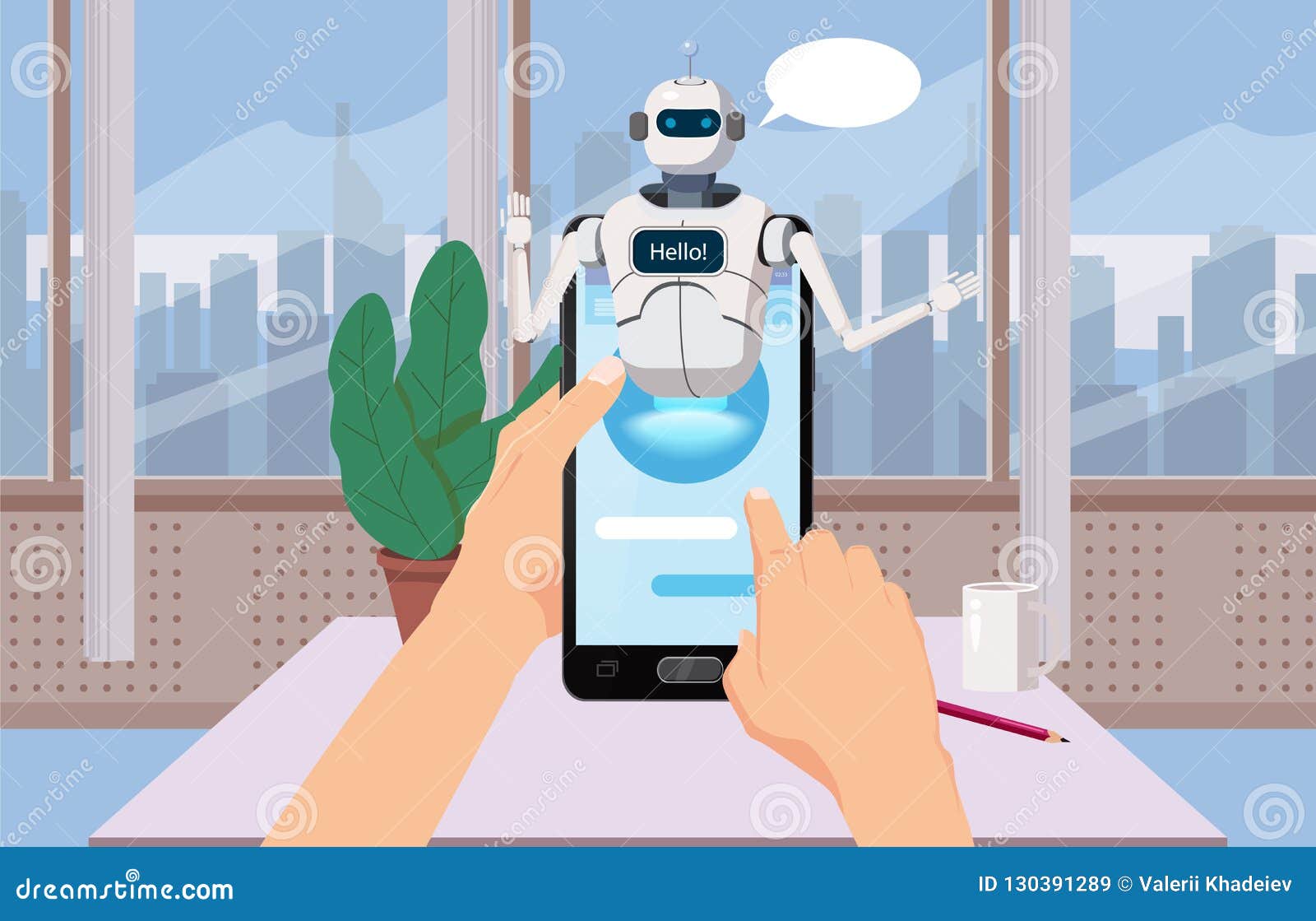 Hands Hold Smartphone Free Chat Bot, Robot Virtual Assistance on ...